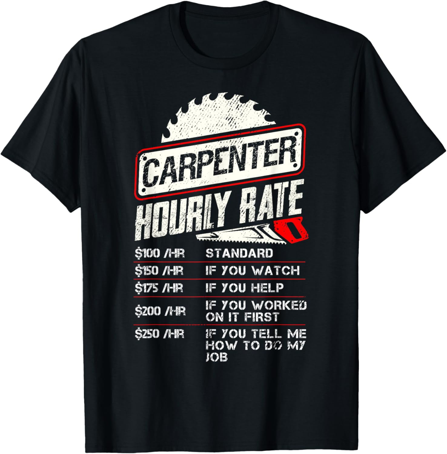 Carpenter Hourly Rate Funny Woodworking Men Labor Rates T-Shirt ...