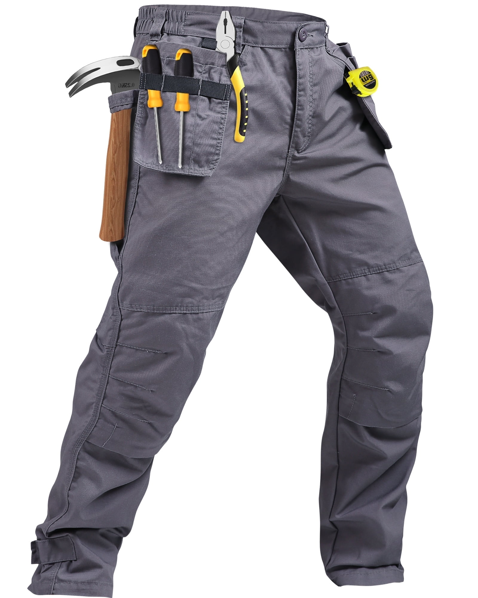 TRGPSG Men's Work Pants with 13 Pockets,Rip-stop Construction Pants, Cotton Cargo Utility ...