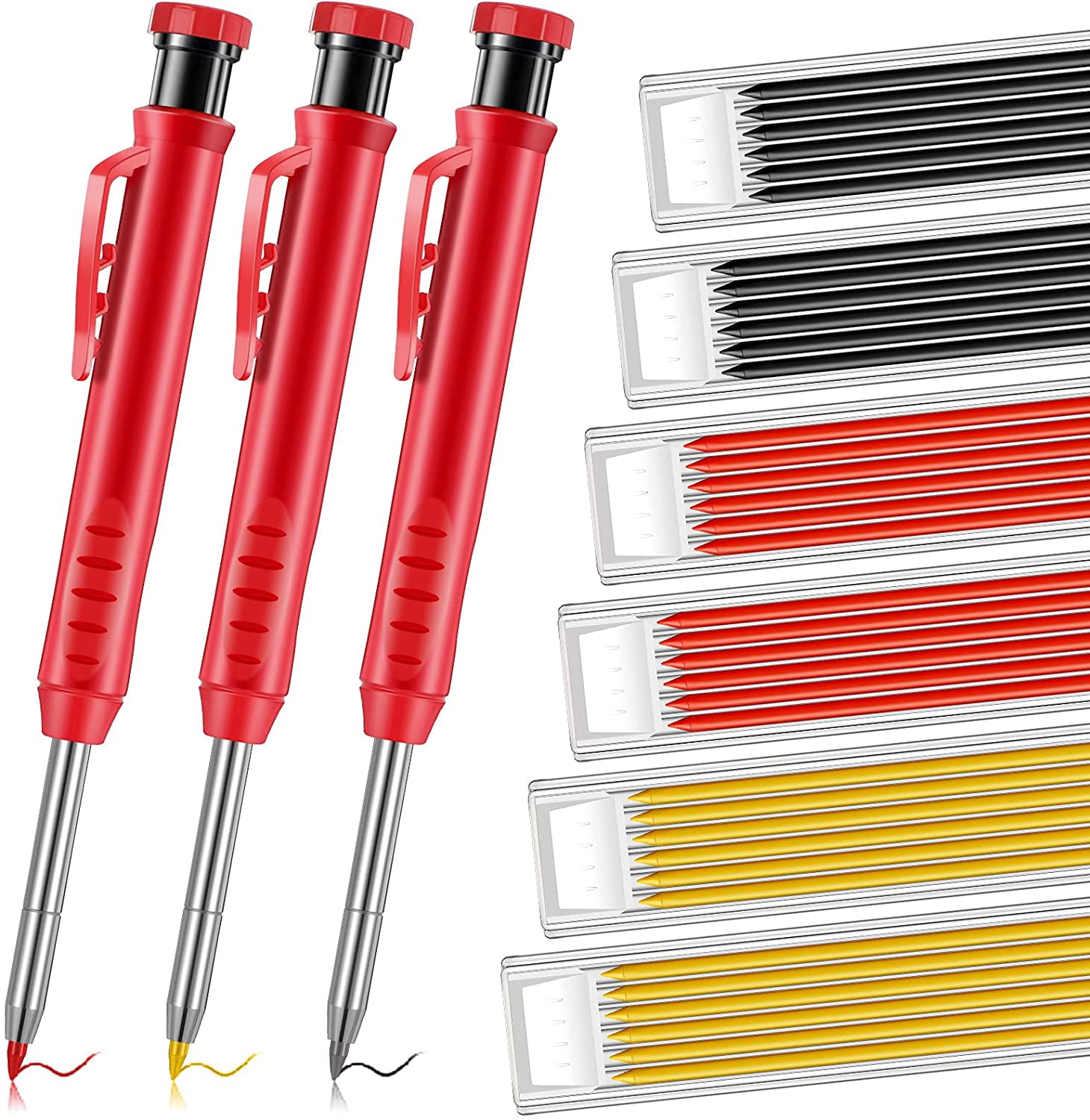 Carpenter Pencil Set, Mechanical Woodworking Pencil with Built-in ...