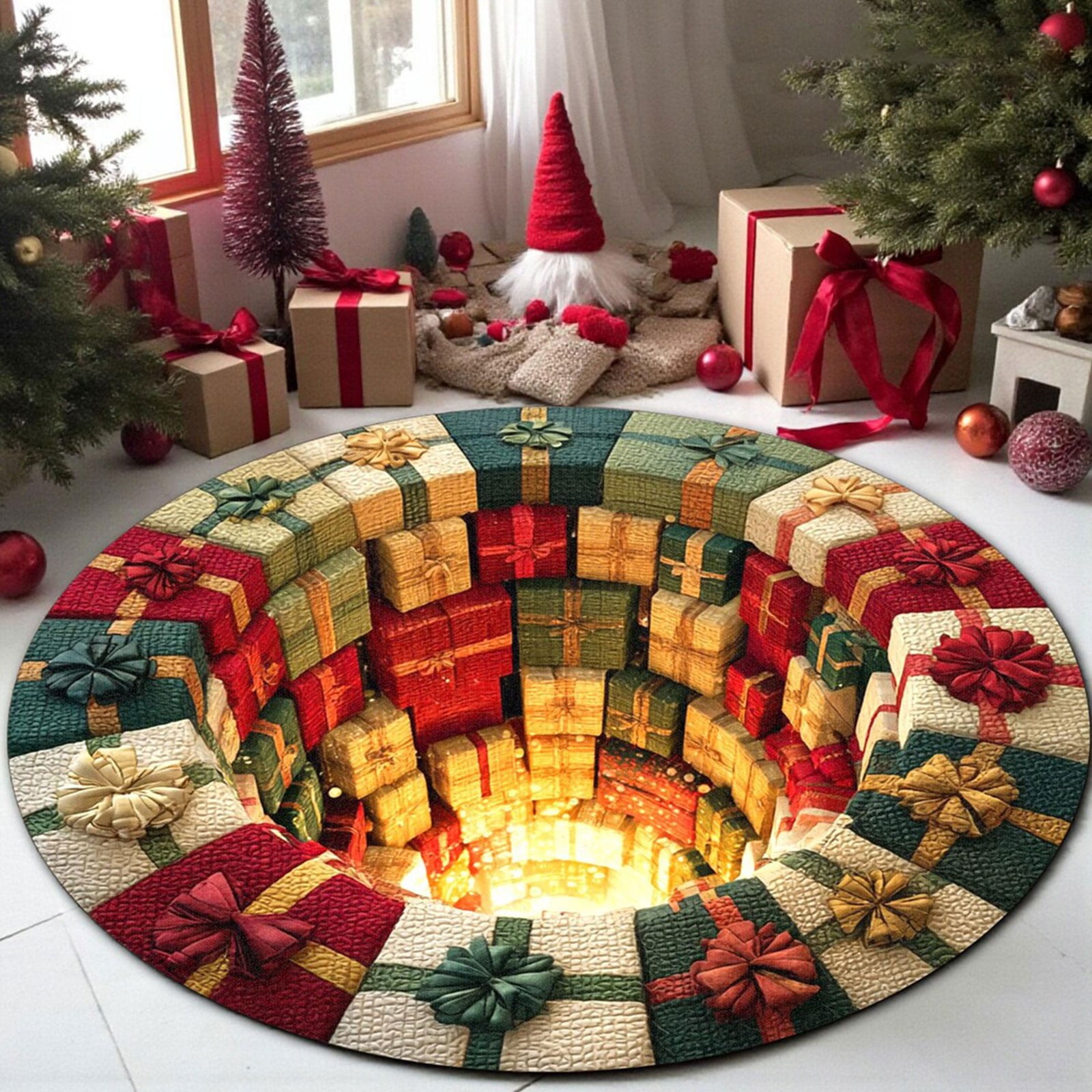 Carpet,3D Stereo Christmas Round Carpet Christmas Tree Snowman Holiday ...