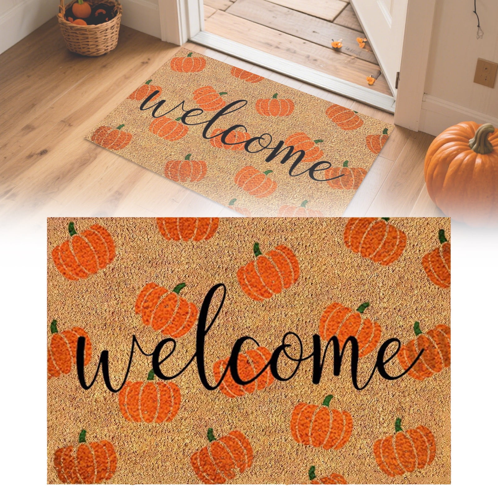 Carpet,Fall Coir Doormat Welcome Pumpkins Door Mat Non Farmhouse Floor ...