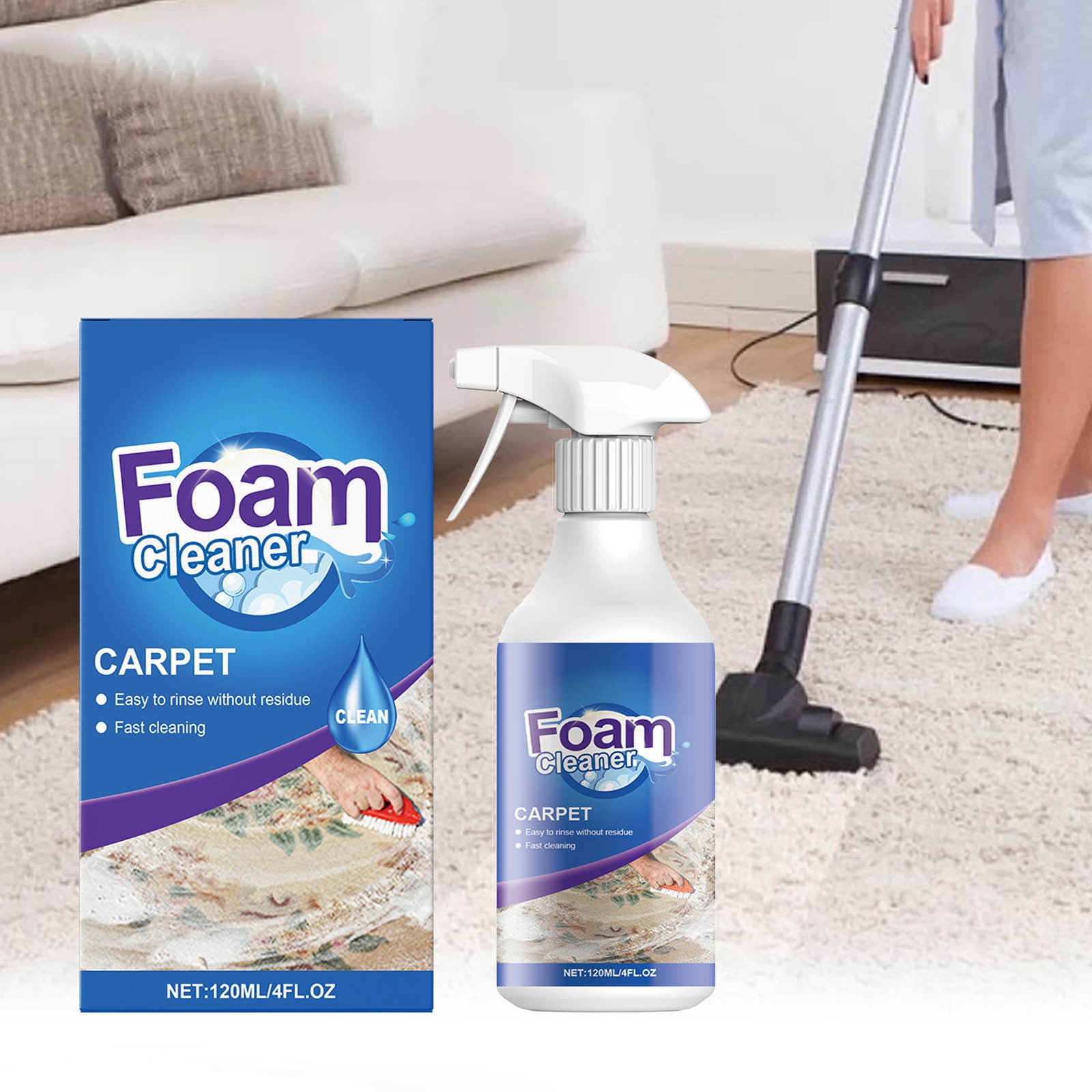 Carpet Foam Cleaner Spray, Heavy-Duty Waterless Stain Remover for Wine ...