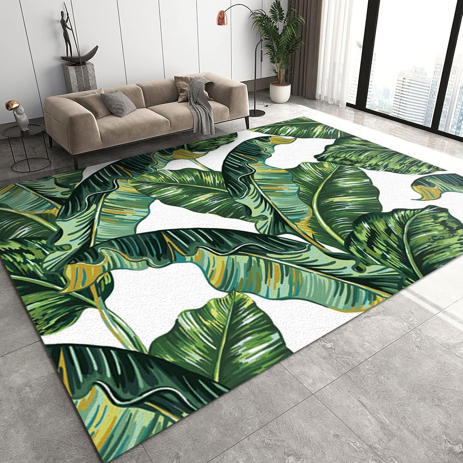 Carpet Of Green Tropical Plants, White Minimalist Background Rug ...