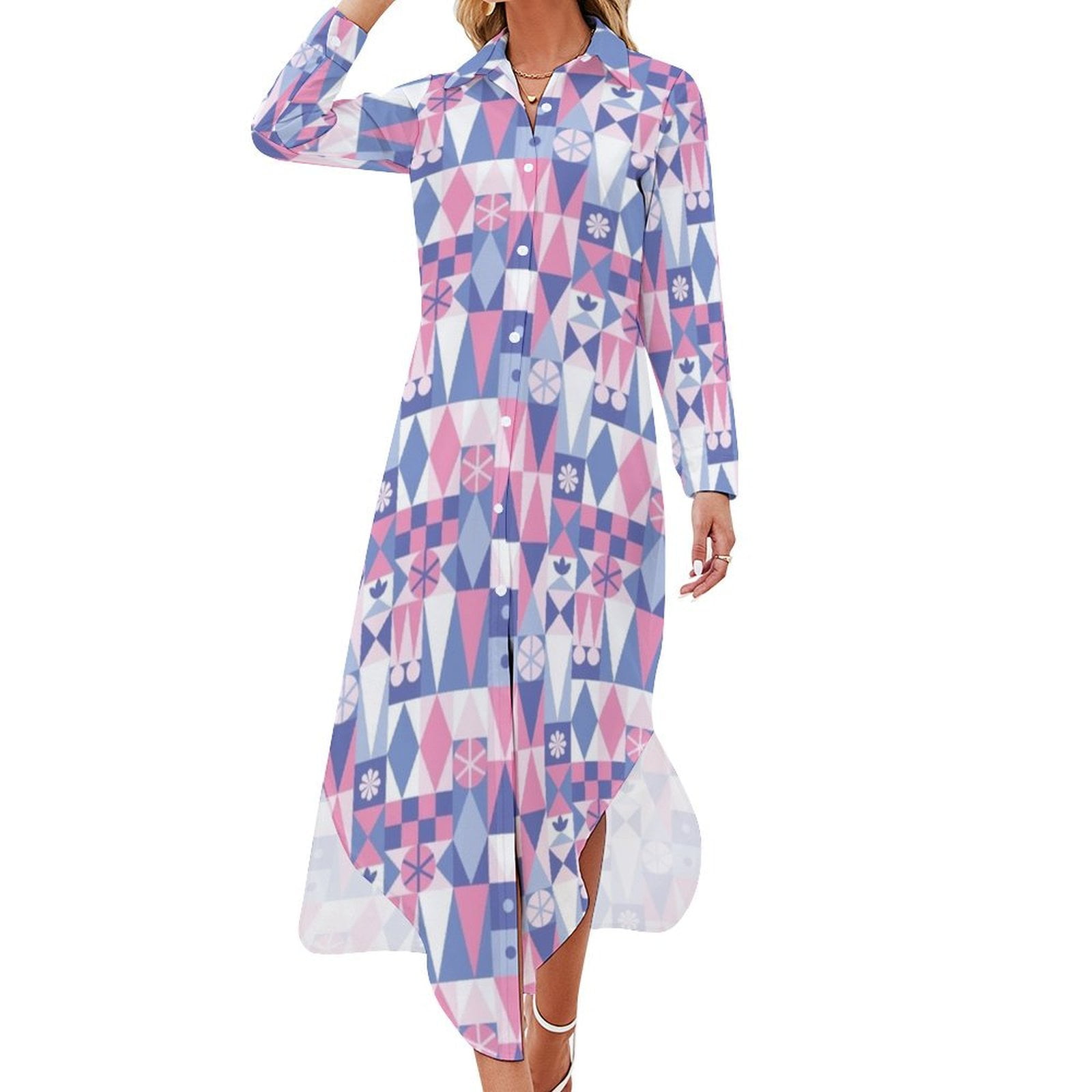 Carpet - Pink and Blue Long Sleeved Shirt Dress Prom gown short dresses ...