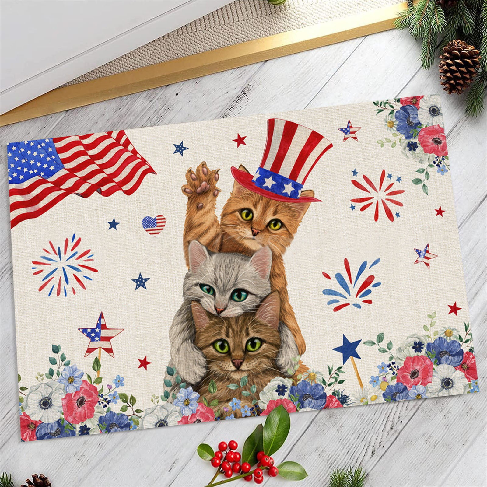 Carpet Polyester Carpet Independence Day Doormat Rustic American ...