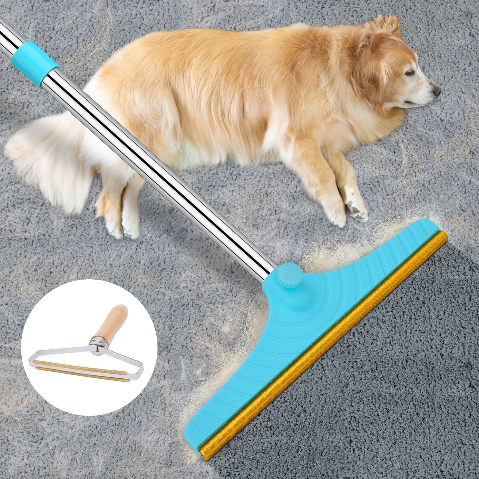 Carpet Rake for Pet Hair Removal, 60” Reusable Cat Dog Hair Remover ...