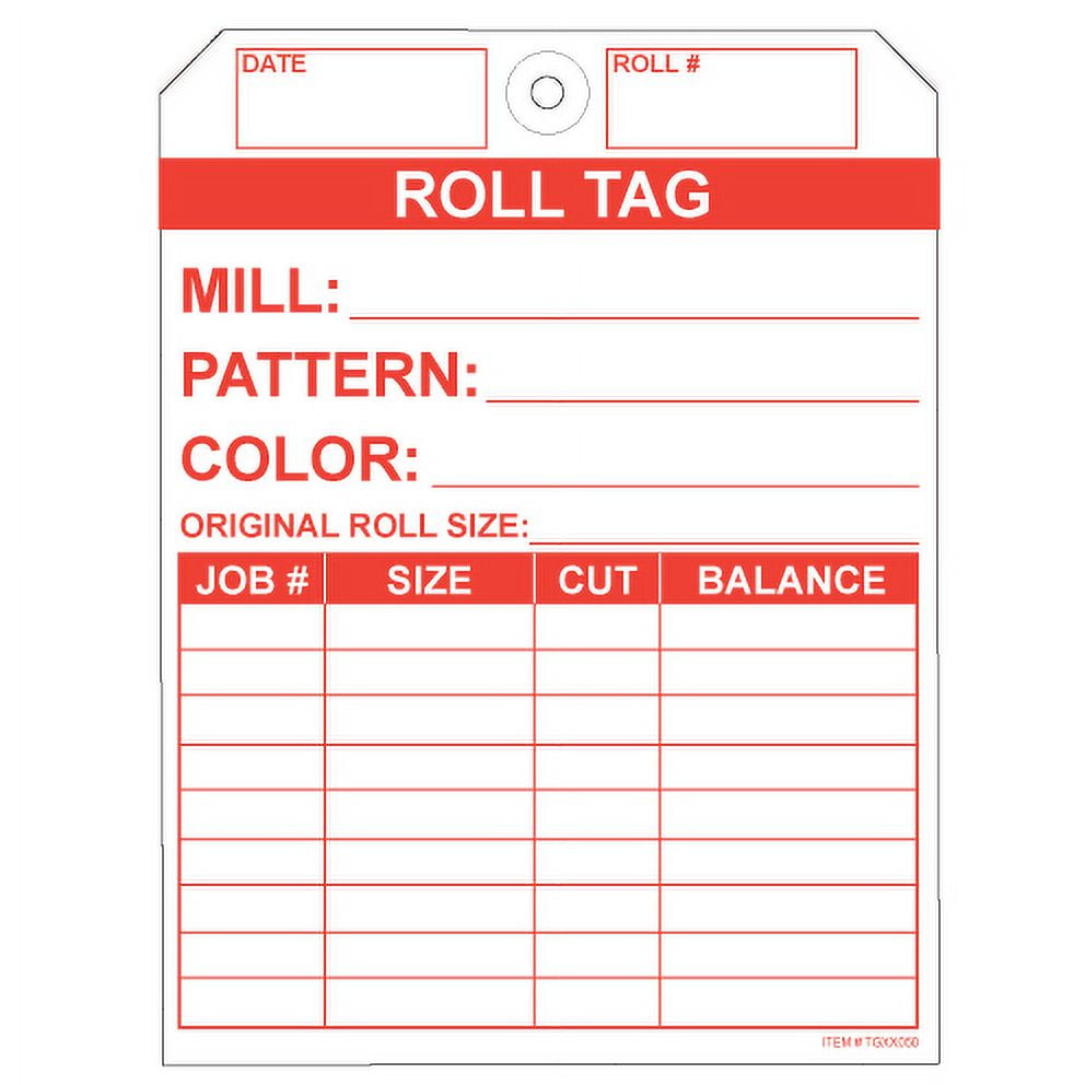 Carpet Roll Tags, Printed with Red Ink on White 10 points, C1S, Tag ...
