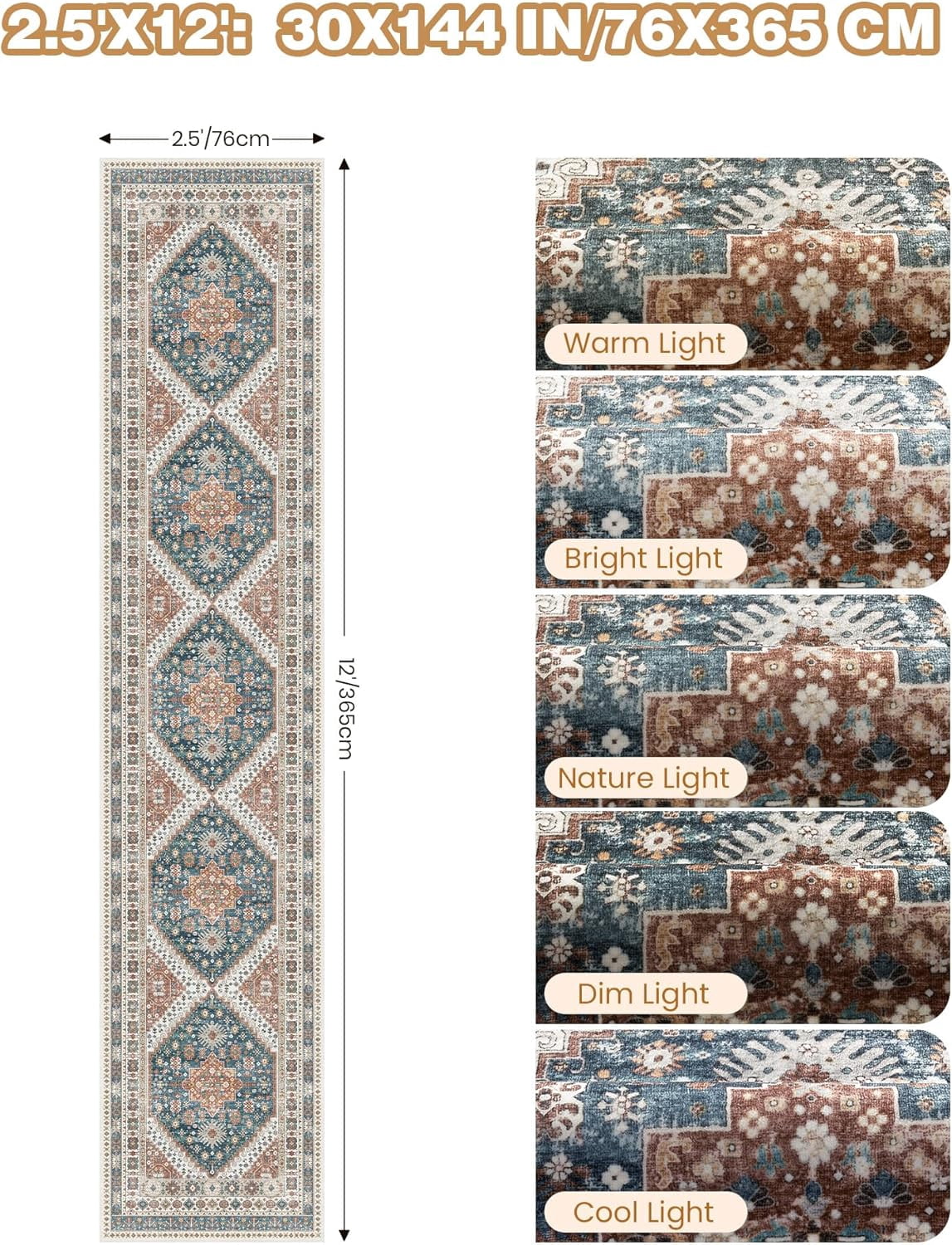 Carpet Runners for Hallway 12ft, Non-Slip Long Bathroom Rugs Runner for ...