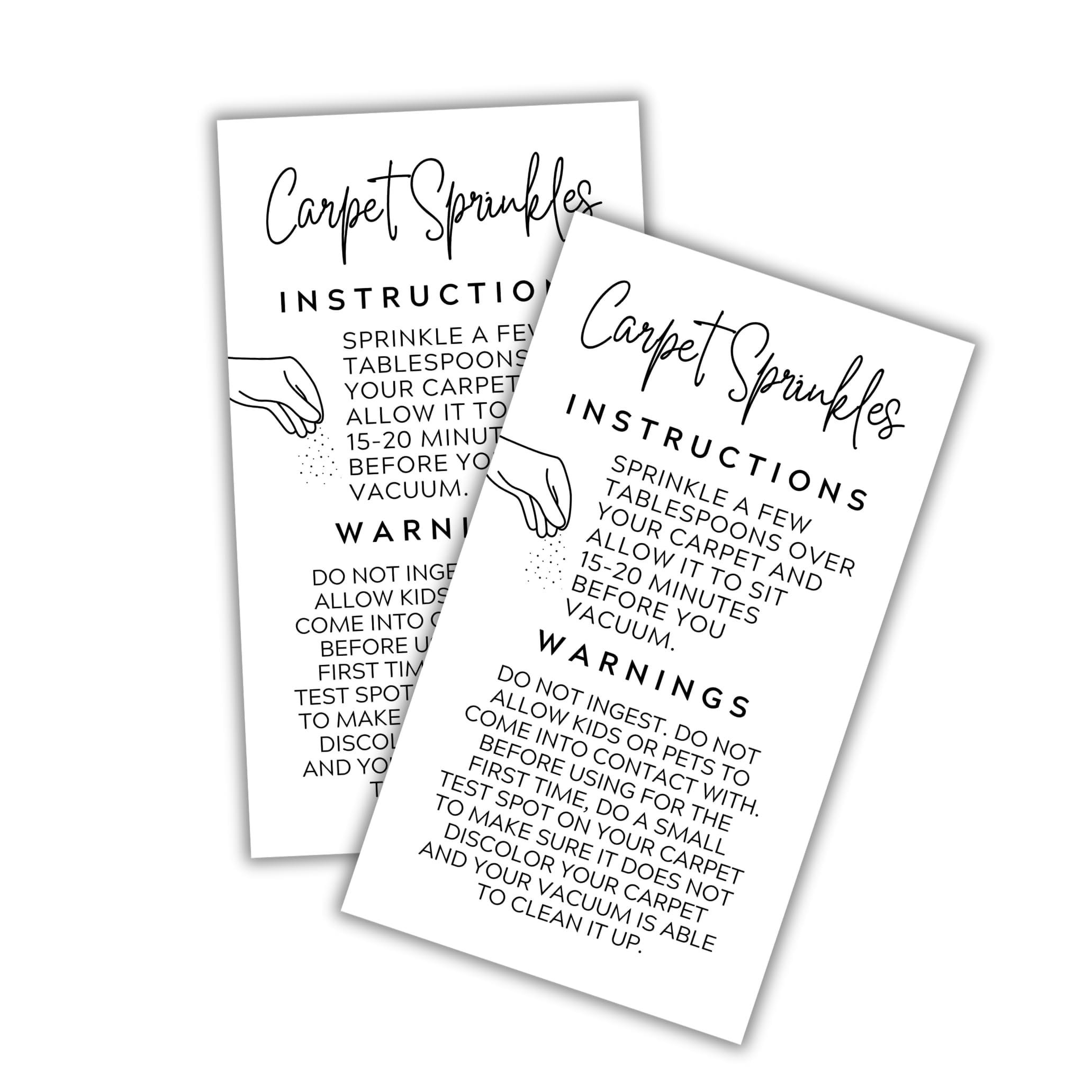 Carpet Sprinkles Freshener Instructions and Warning Label Cards 50 pk ...