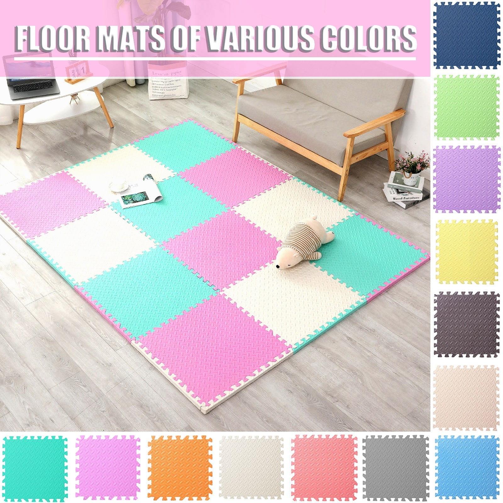 Carpet Squares Puzzle Floor Mat, Interlocking Carpet Tiles, Anti Slip ...
