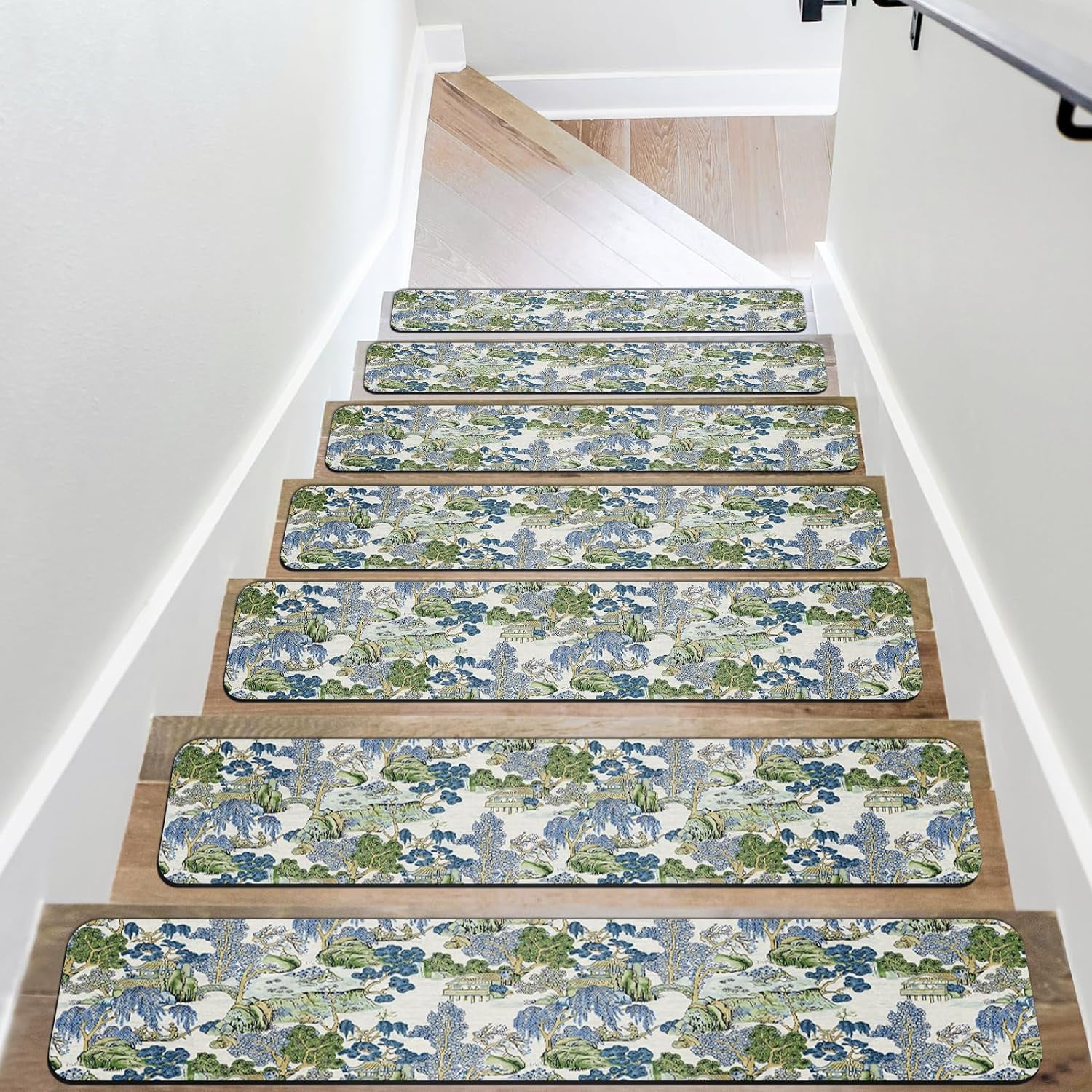 Carpet Stair Treads for Wooden Steps Green Chinoiserie Indoor 30"X8 ...