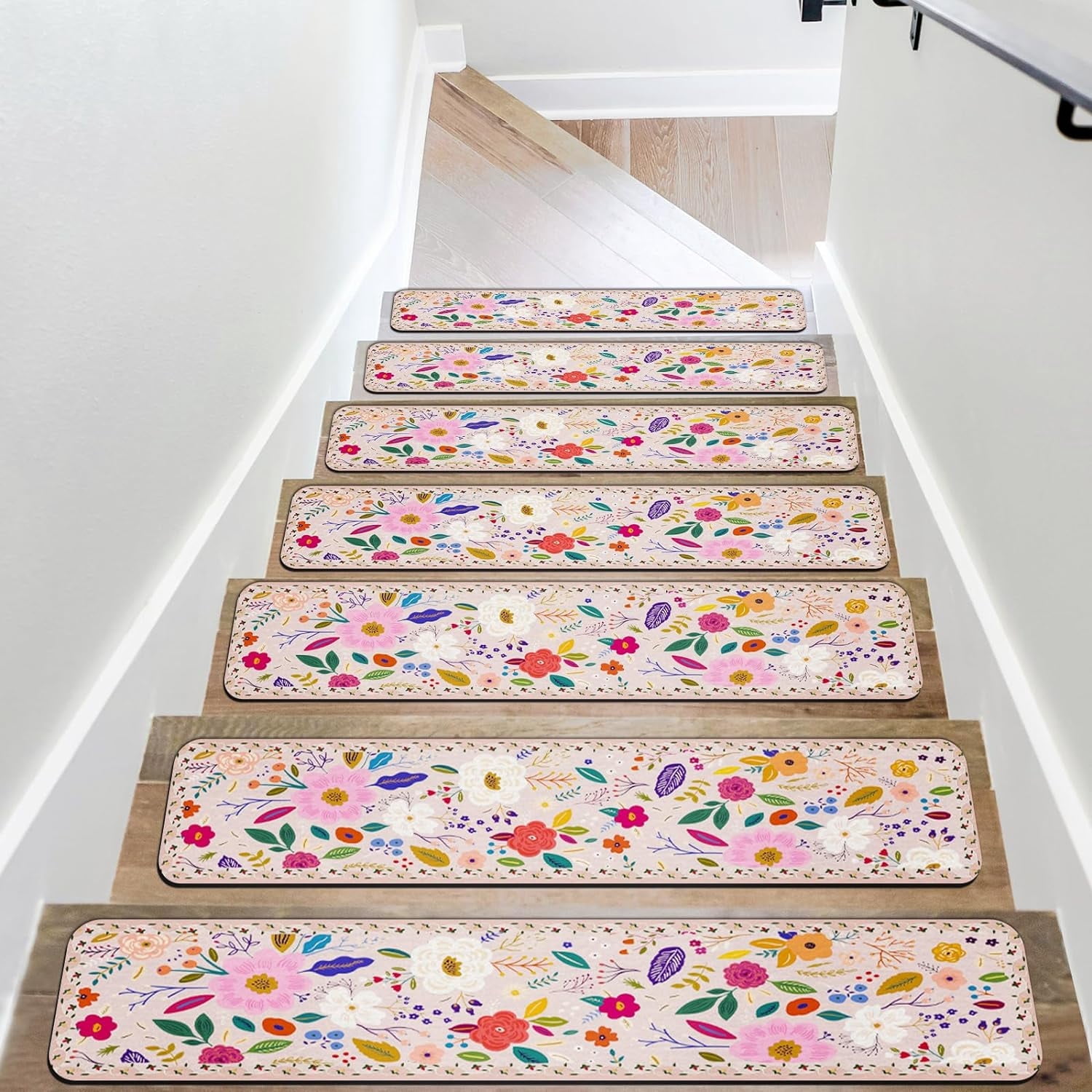 Carpet Stair Treads for Wooden Steps Pink Flower Indoor 30"X8" Extra ...