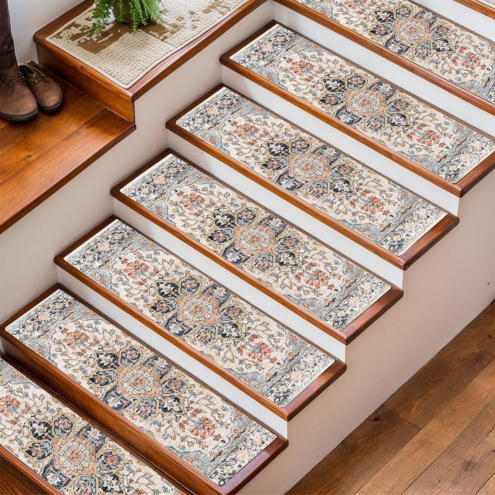 Carpet Stair Treads for Wooden Steps - 30" x 8" Reusable Non-Slip Tread ...