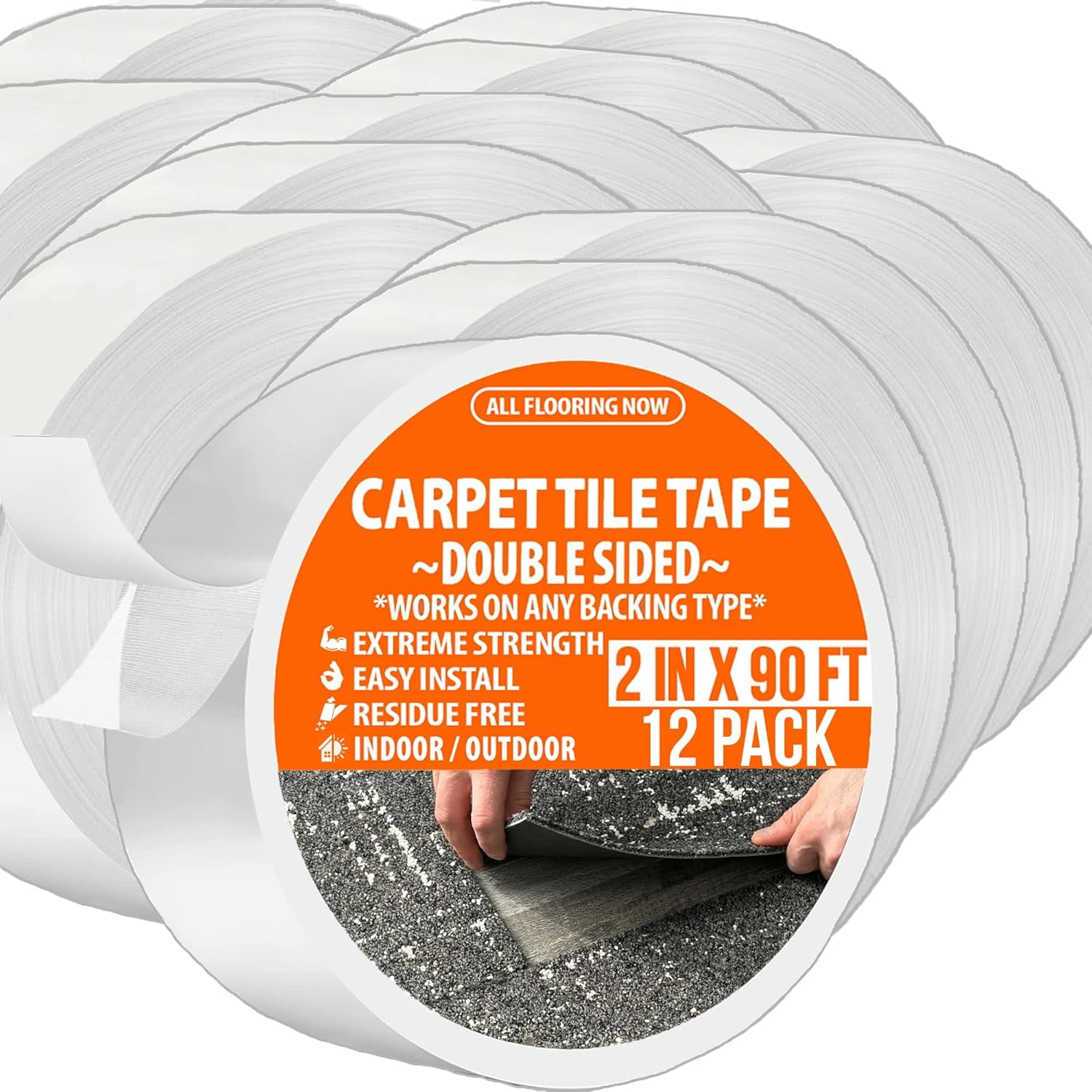 Carpet Tape Double Sided Heavy Duty Carpet Tile Tape 2inx90ft (Bulk 12 ...