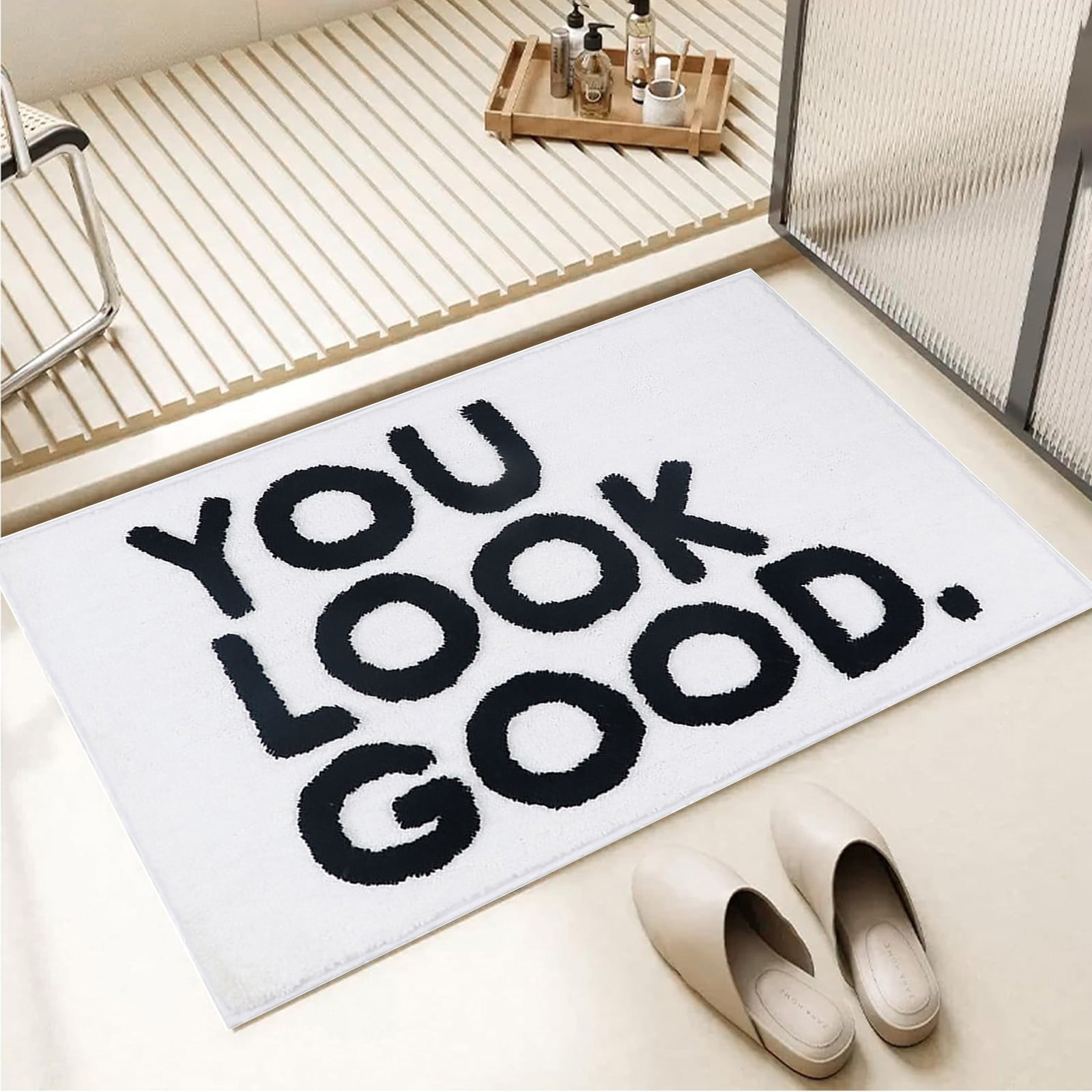 Carpet,You Look Good Bath Mat Black 、 White Bathroom Rugs Cute Bath ...
