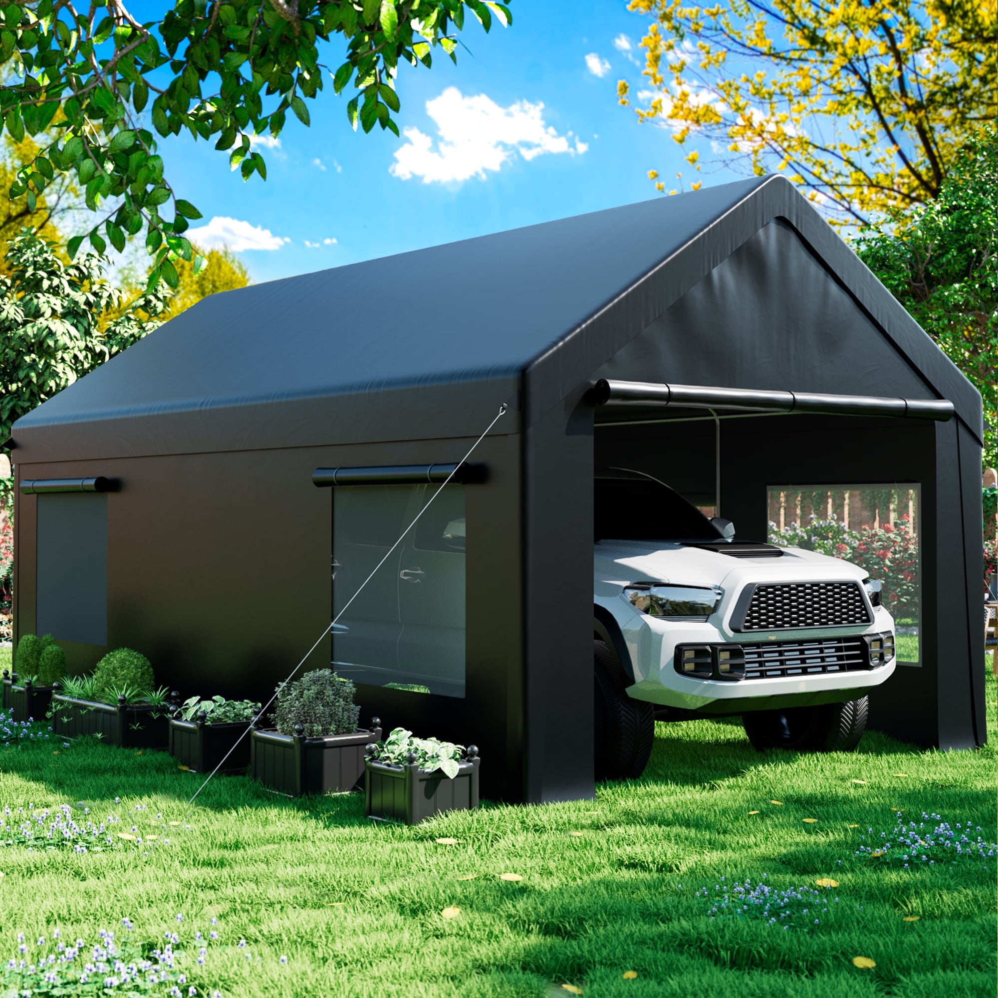 NETAJE 10' x 20' Heavy Duty Portable Garage, Carport with Side-Opening ...
