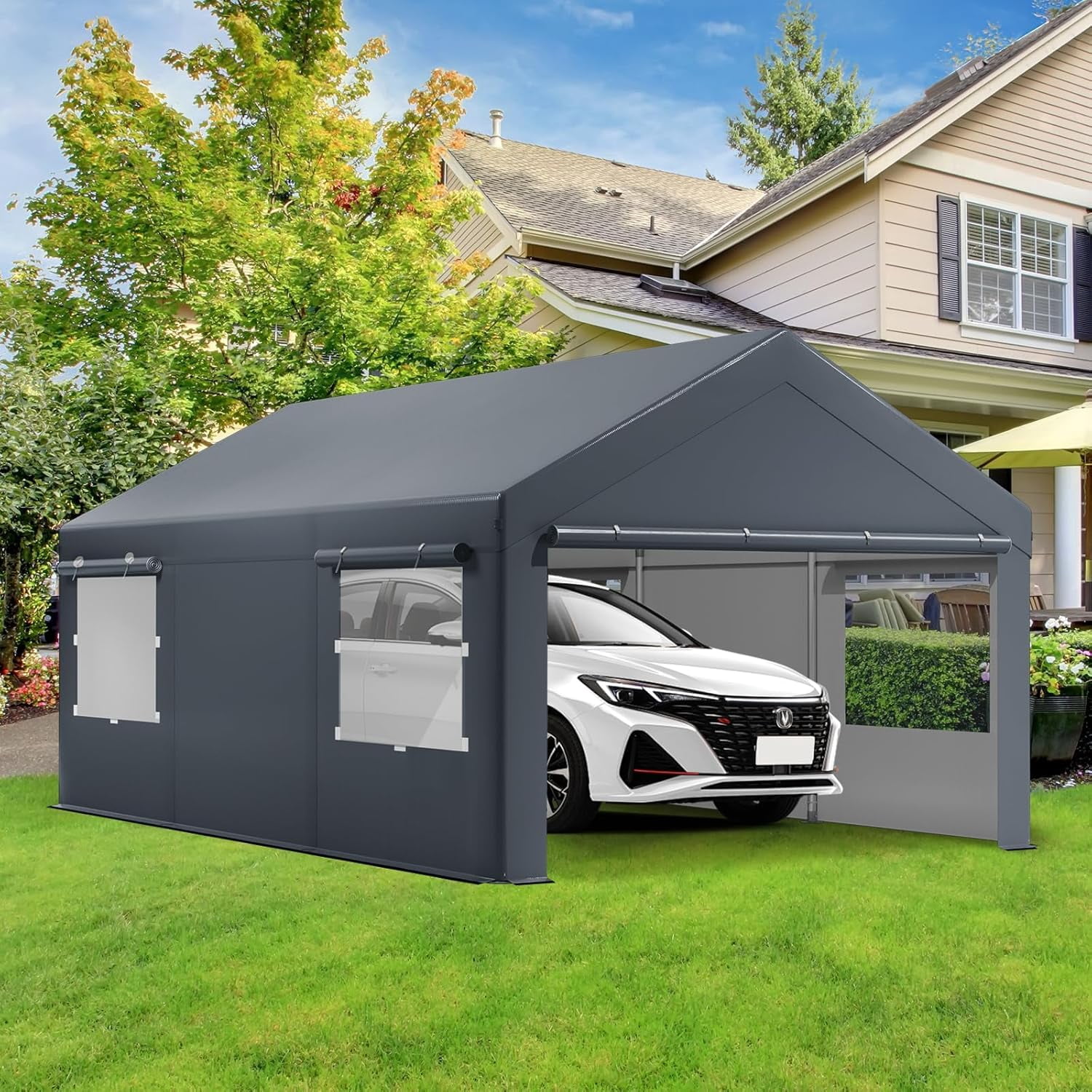 Carport,10x20 ft Heavy Duty Carport with Roll-up Windows,Portable ...