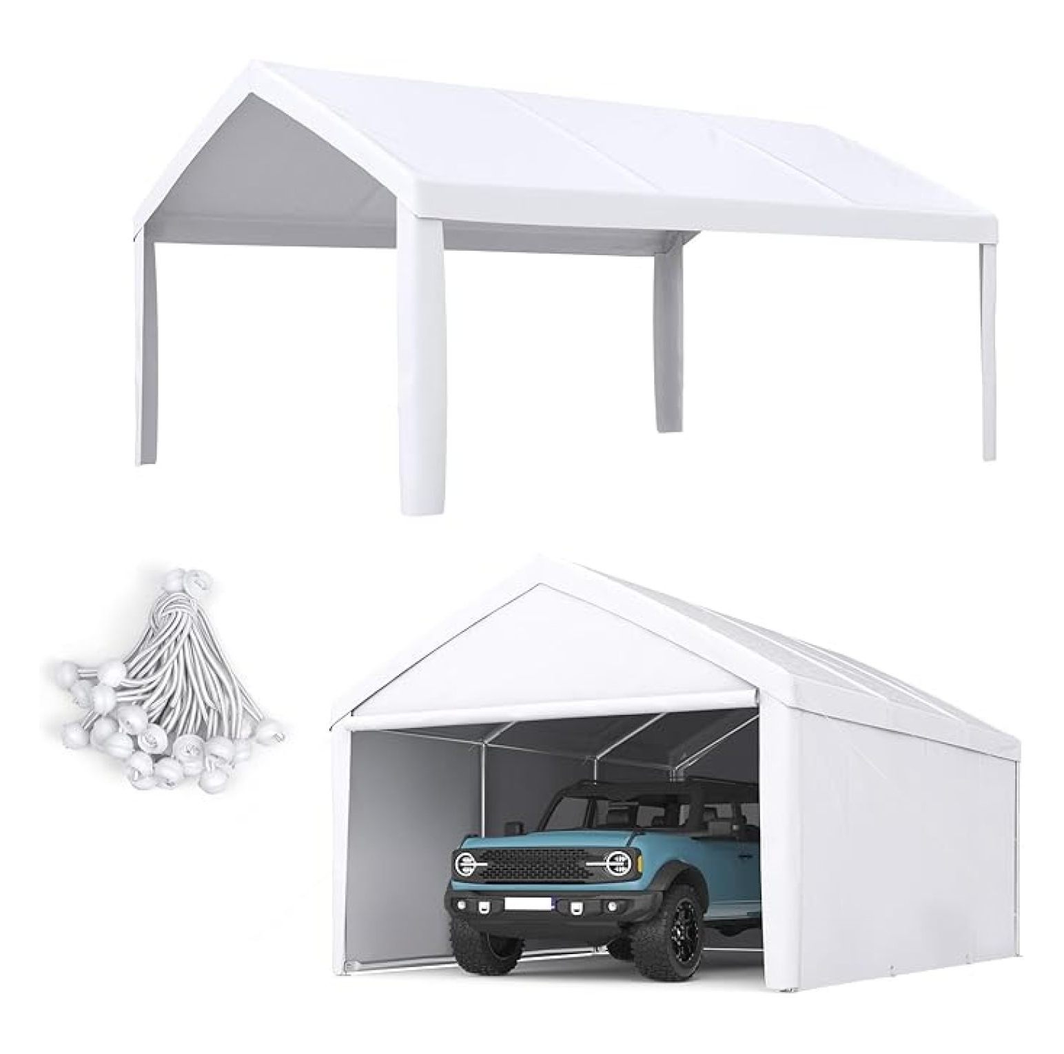 Carport Canopy Top Cover Tarp 10x20 ft with Leg Cloth & Bungee Balls ...