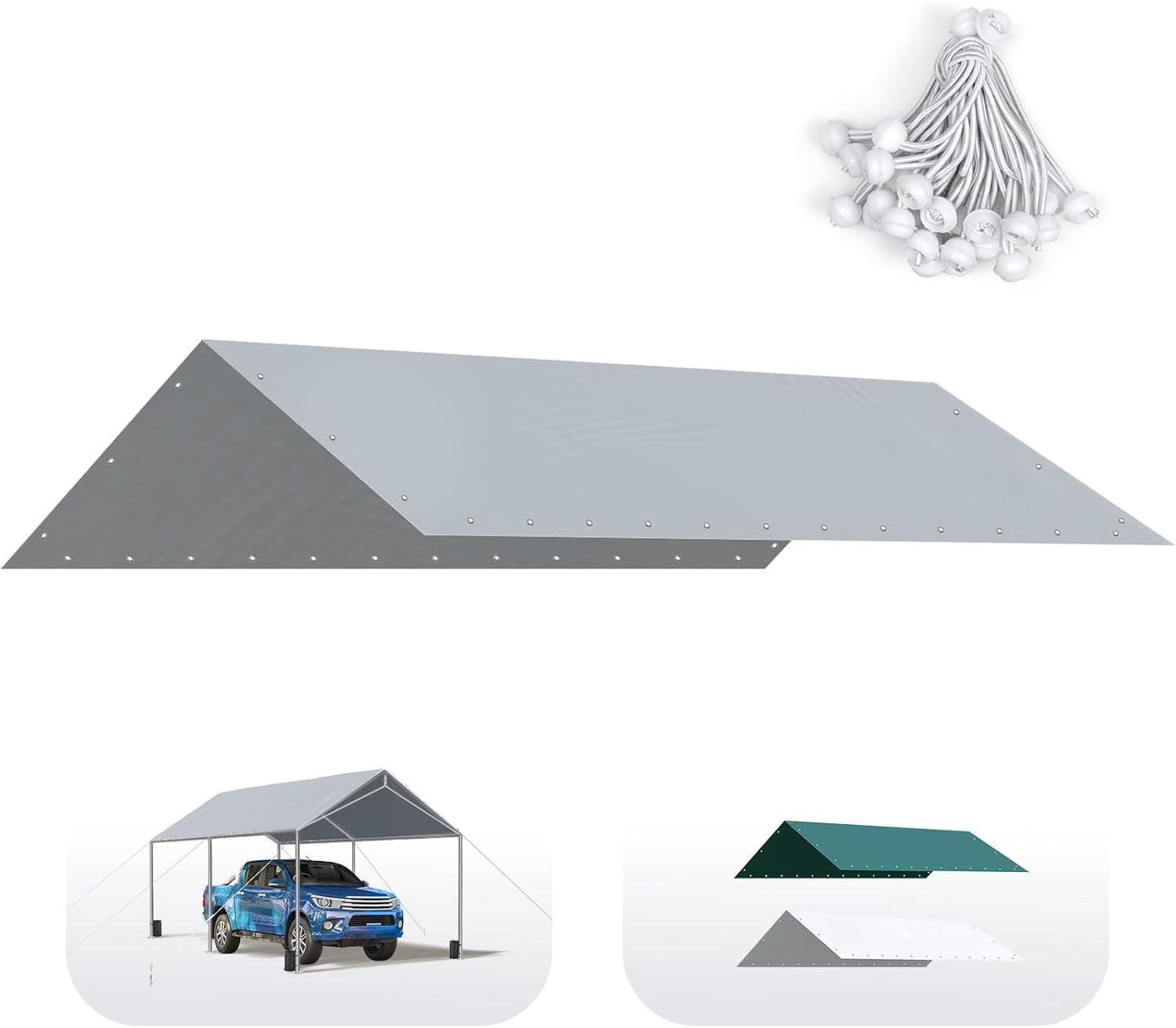 Carport Replacement Tarp Canopy Top Cover with Bungees Balls, for 10x20 ...