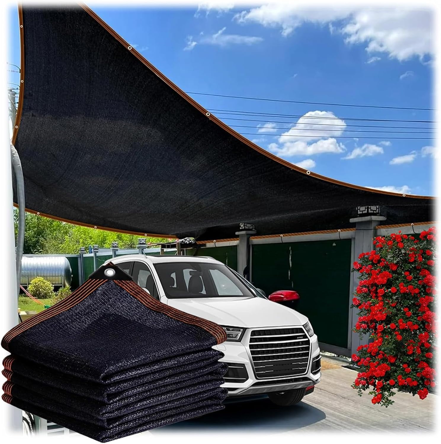 Carport Shade Cloth Black Premium Mesh Shade Tarp UV Protection Awning ...