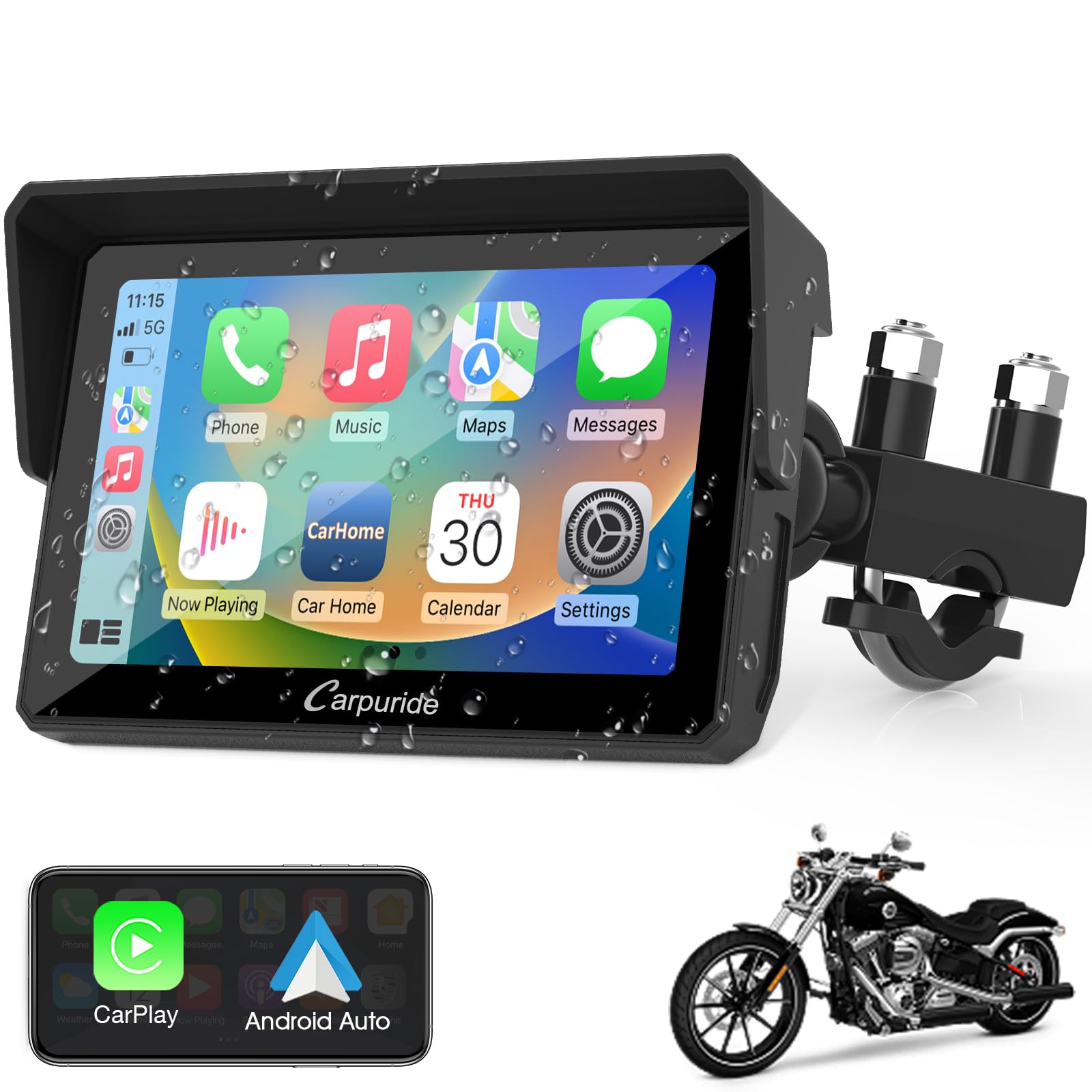 Carpuride W502 Motorcycle GPS Wireless Portable Carplay/Android Auto ...