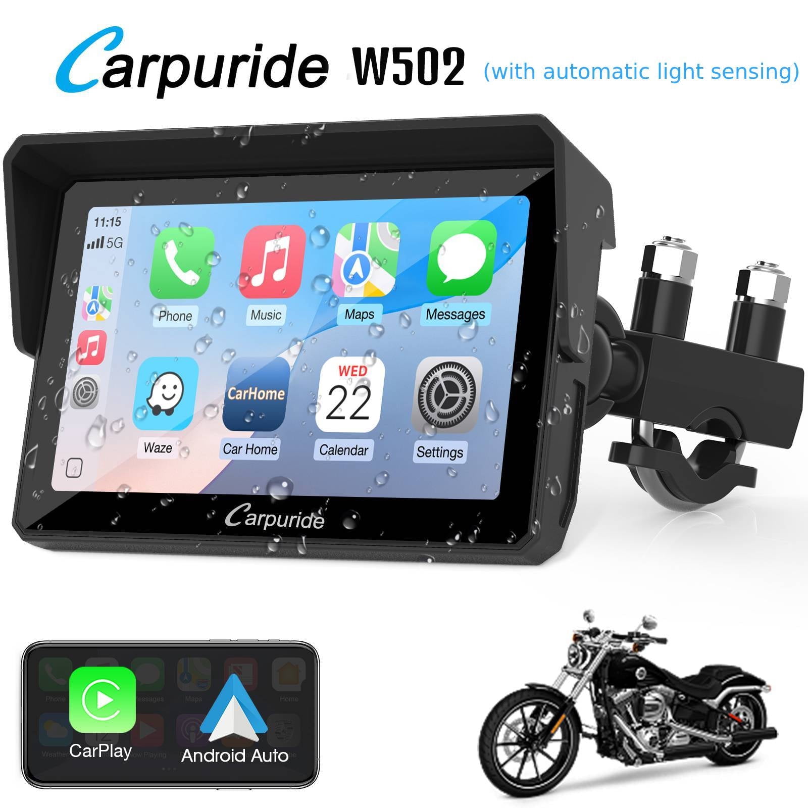 Carpuride W502 Wireless Carplay Screen Motorcycle Display Stereo ...