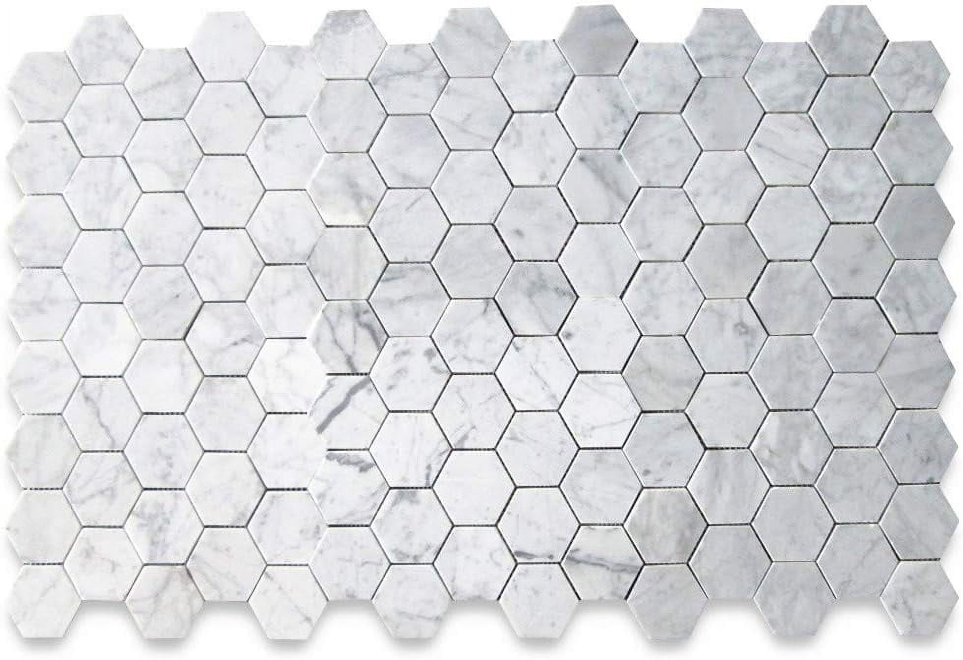 Carrara White Marble 3 inch Hexagon Mosaic Tile Honed Kitchen Bath Wall ...