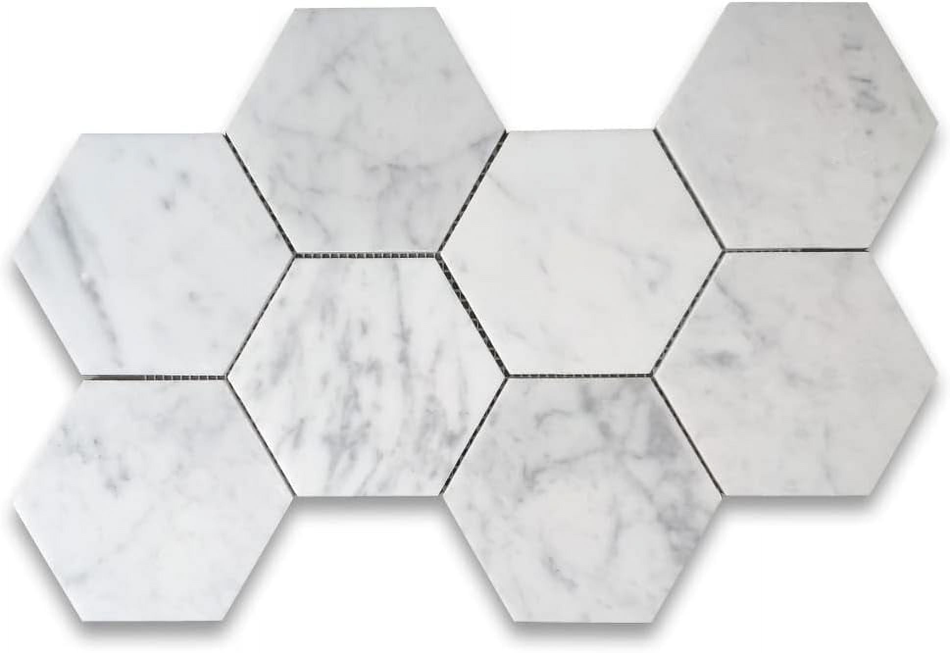 Carrara White Marble 5 inch Hexagon Mosaic Tile Polished Kitchen Bath ...
