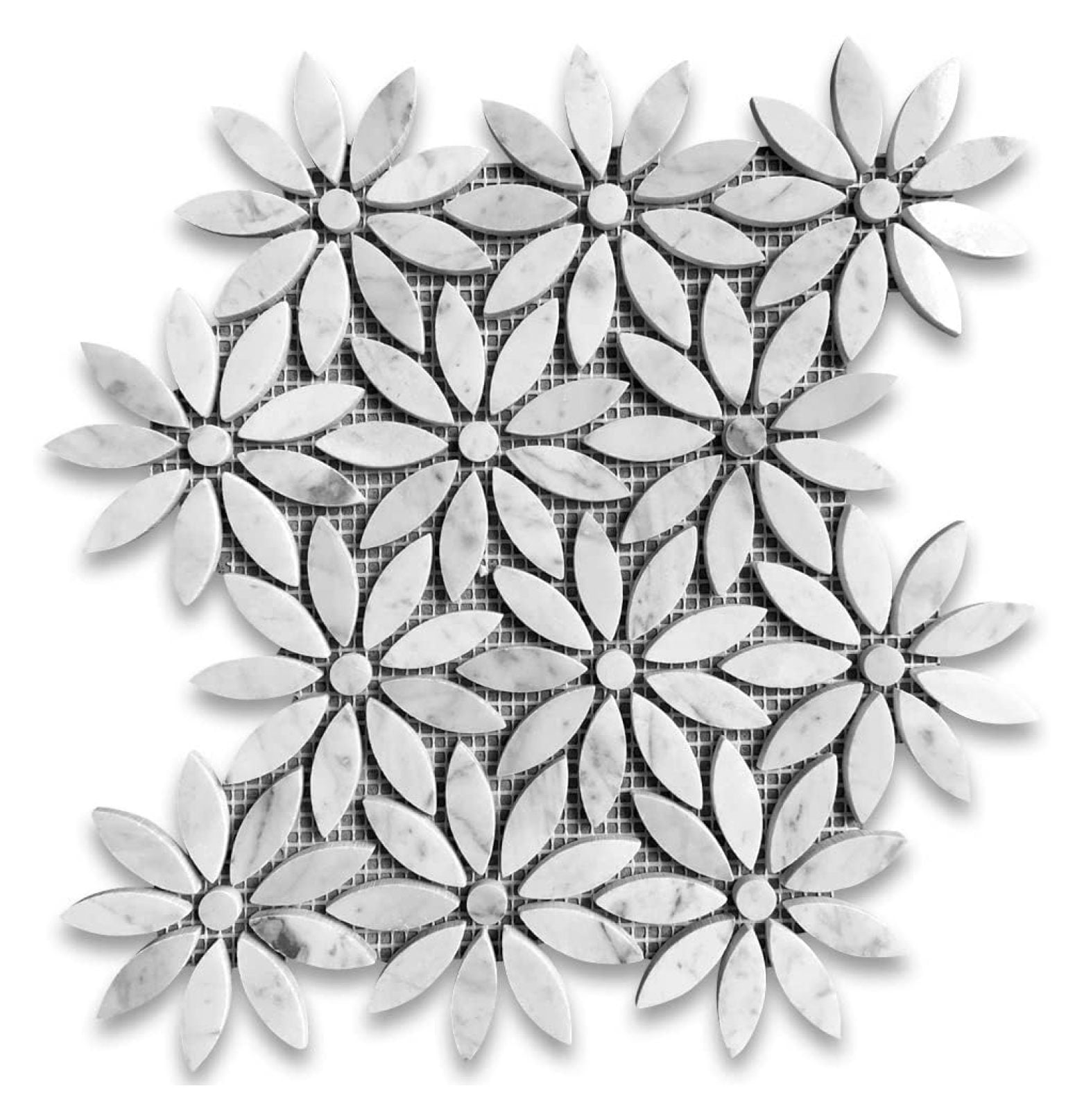 Carrara White Marble Field Flower Waterjet Mosaic Tile Polished Kitchen ...