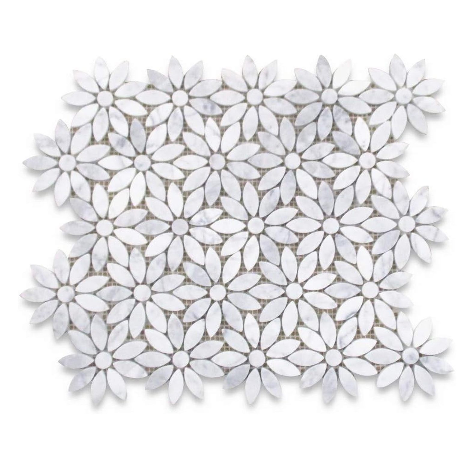 Carrara White Marble Flower Pattern Mosaic Tile Honed Kitchen Bath Wall ...
