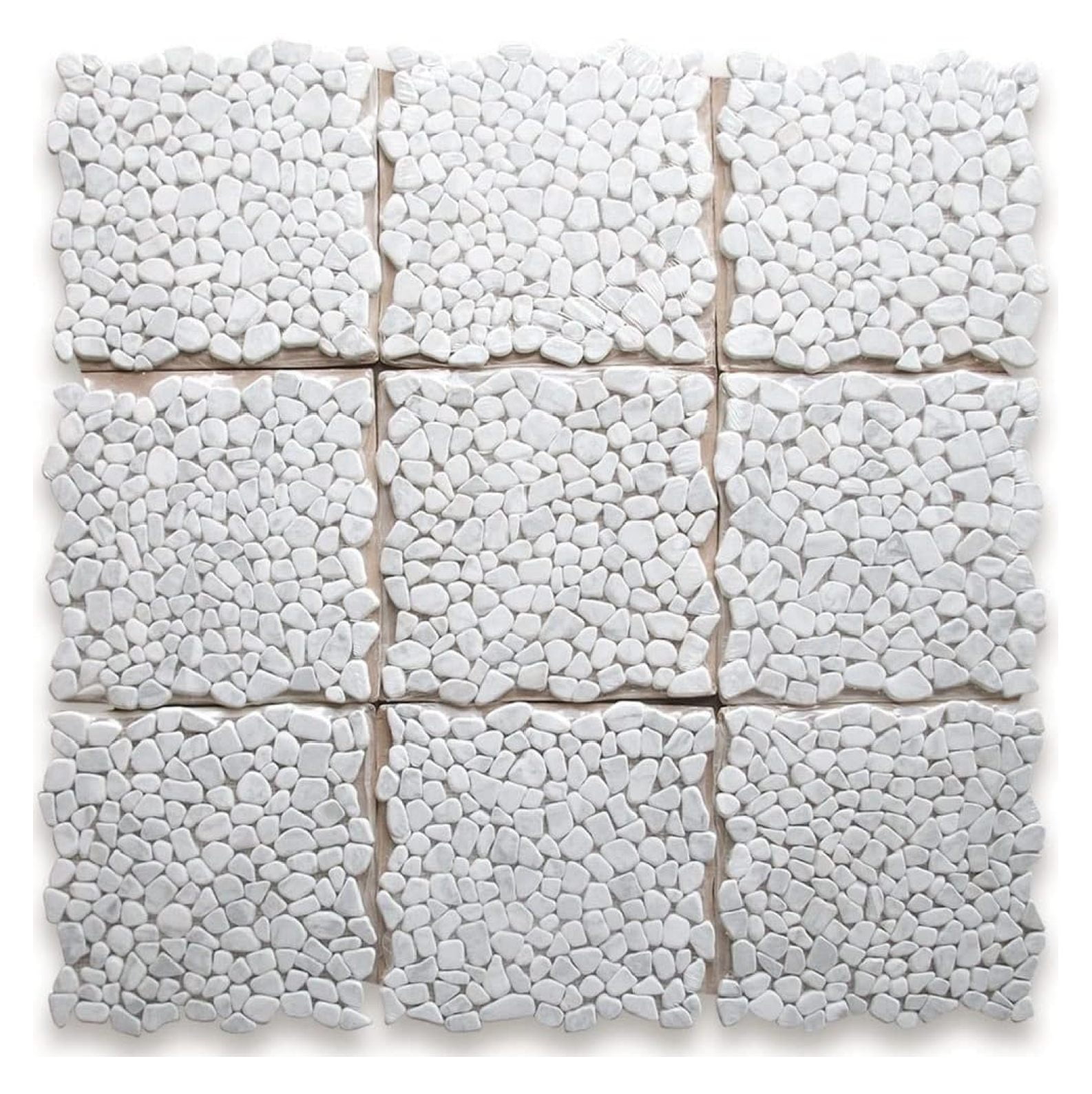 Carrara White Marble Pebble Stone River Rocks Mosaic Tile Tumbled ...