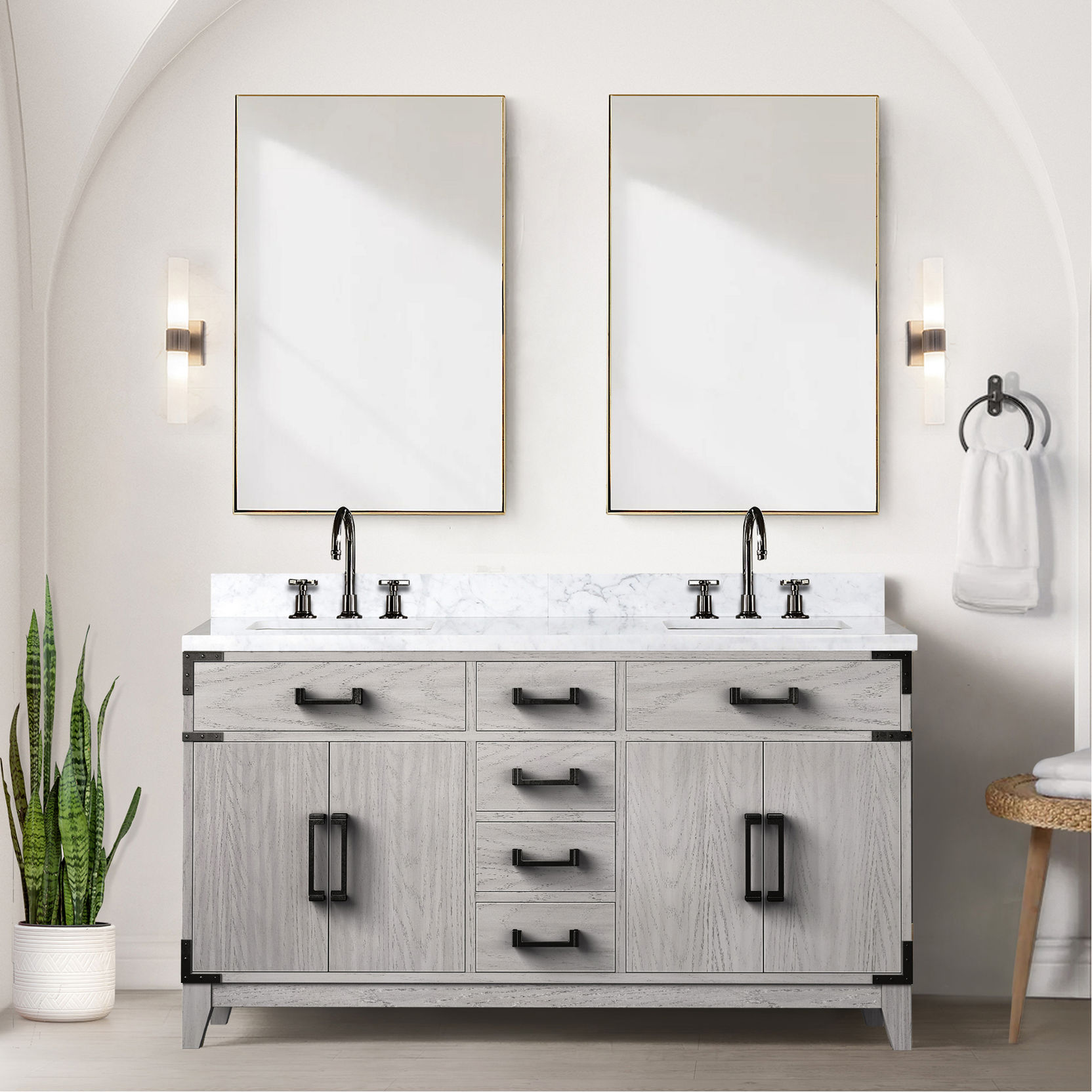 Carrara marble - topped white oak double unit | Works great in modern ...