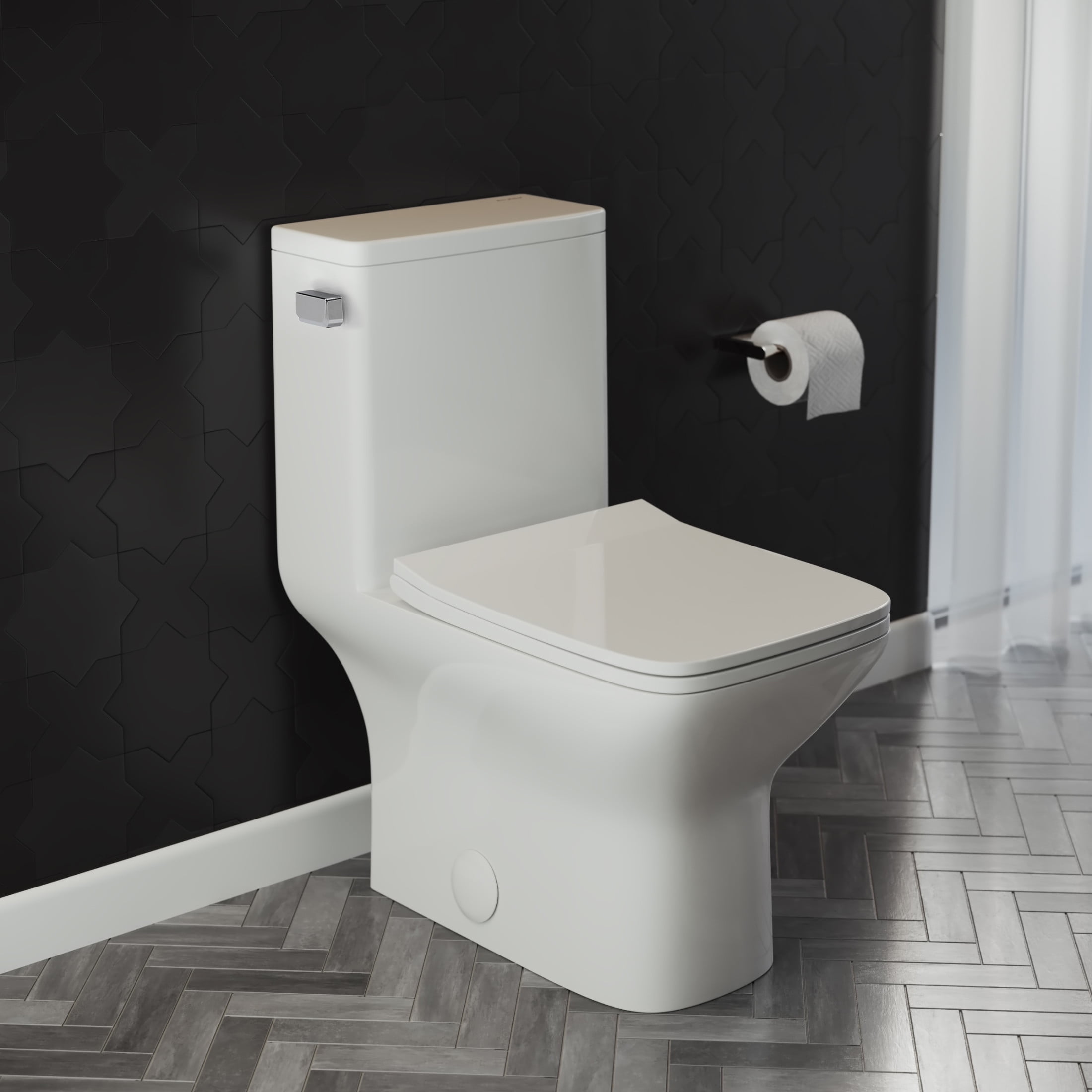 Carre One-Piece Square Toilet Left Side Flush Handle Toilet 1.28 gpf ...