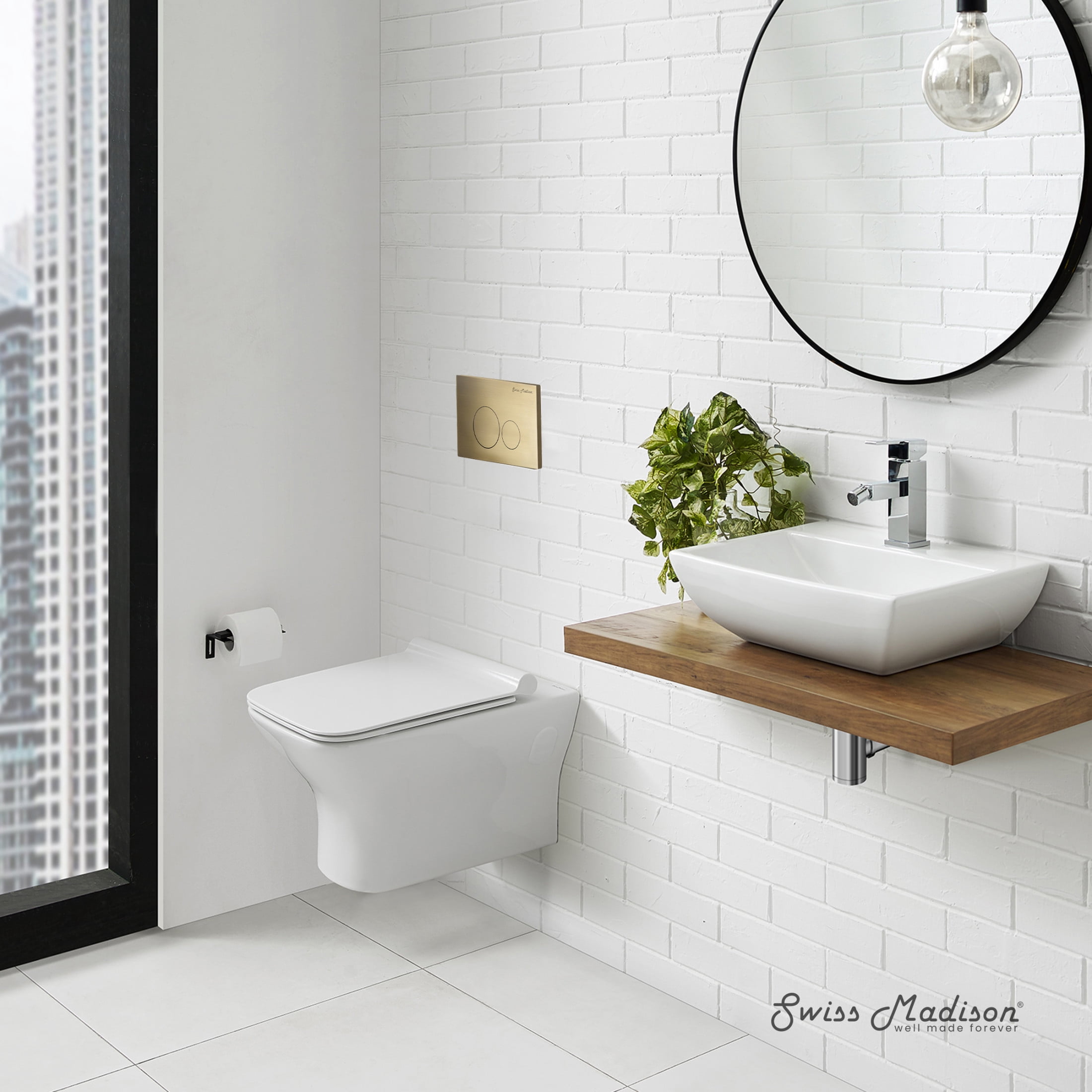 Carre Wall-Hung Toilet Bundle 0.8/1.6 GPF Dual Flush in Glossy White ...