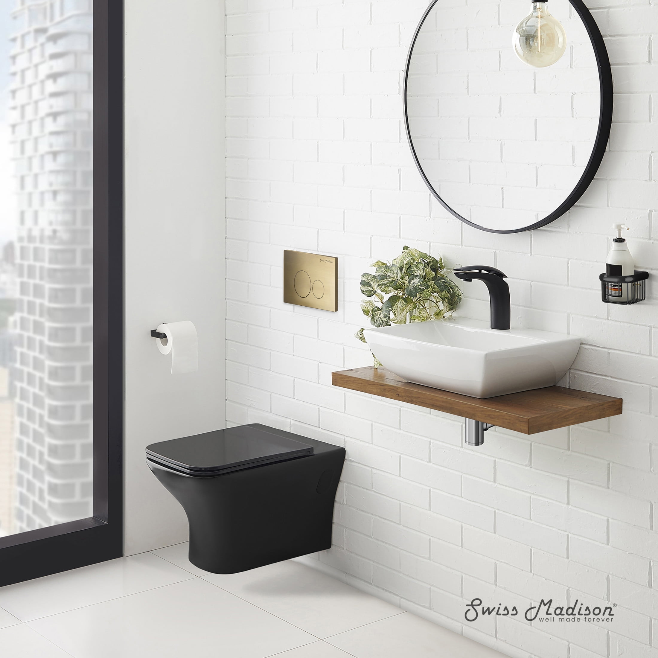 Carre Wall-Hung Toilet Bundle 0.8/1.6 GPF Dual Flush in Matte Black ...