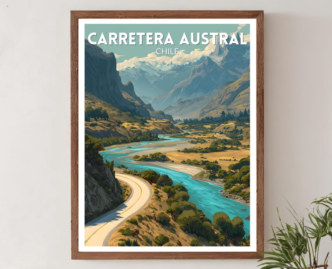 Carretera Austral Chile Retro Travel Mid Century Modern Vintage Wall ...
