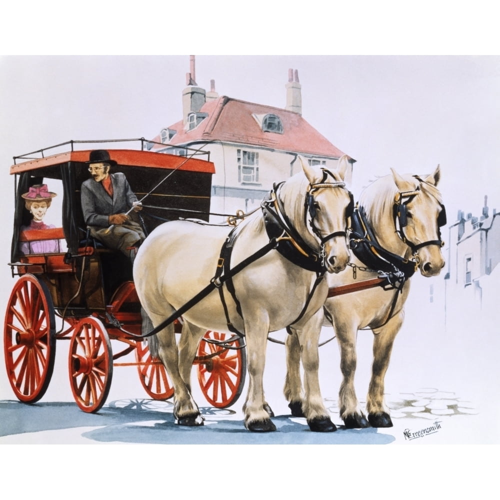 Carriage Pulled By Two White Shire Horses Poster Print By Malcolm ...