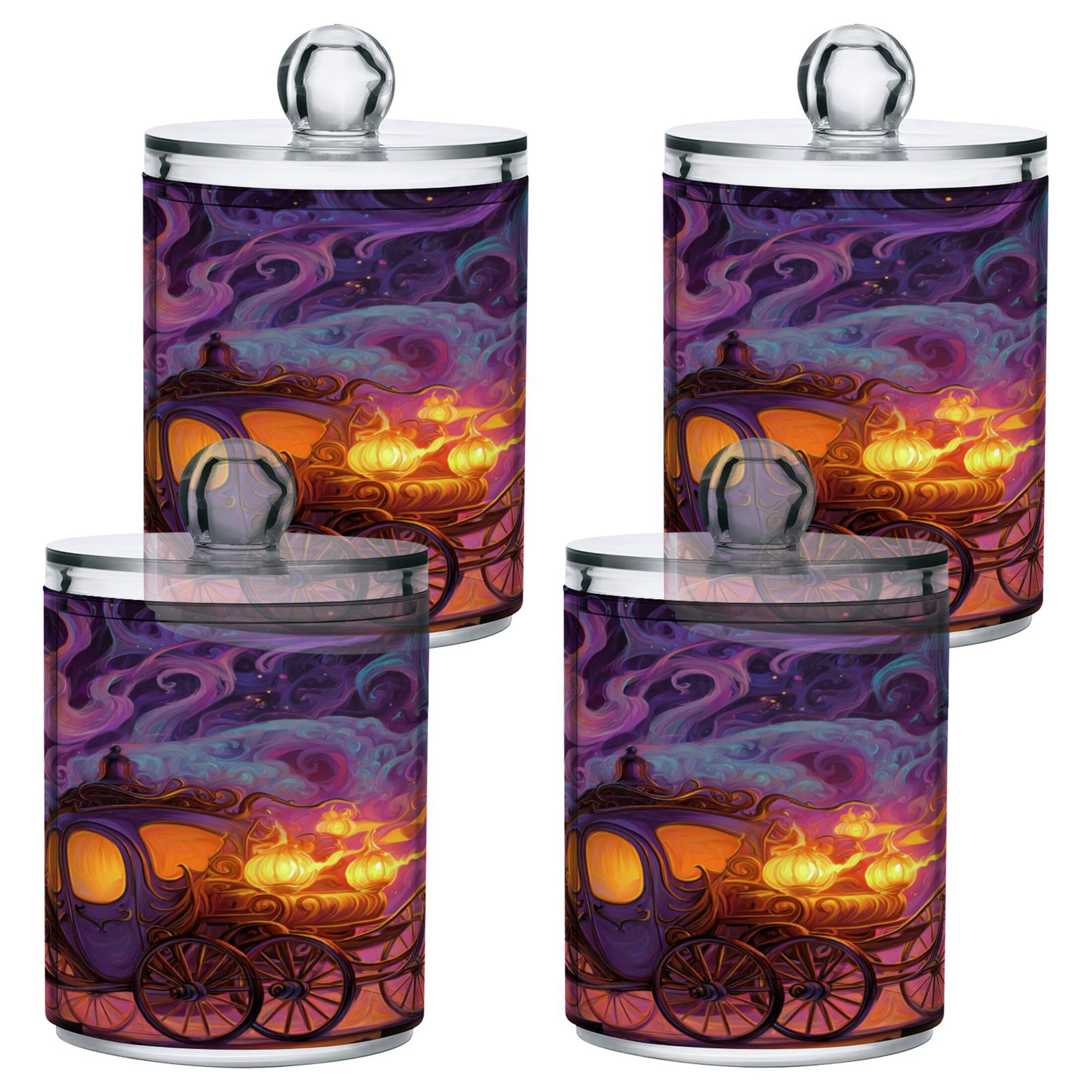 Carriage and Burning Pumpkin Halloween Translucent Plastic Cans Storage ...