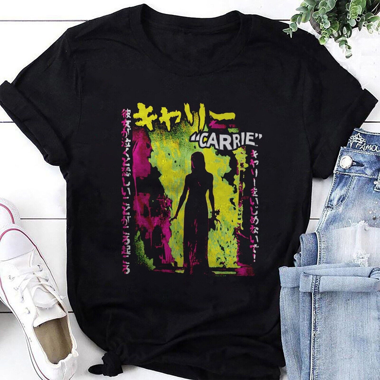 Carrie 1976 Horror Movie Fluorescent Japanese Poster T-Shirt, Carrie ...