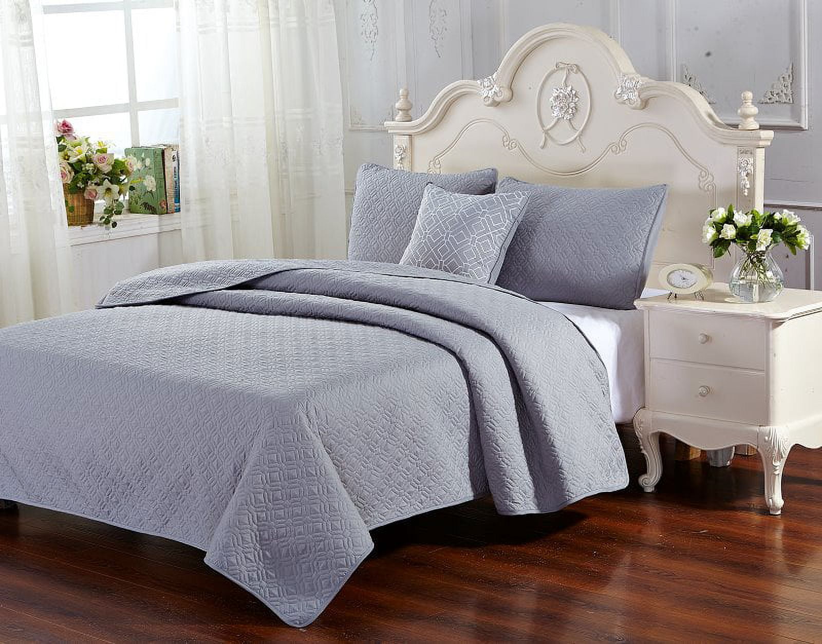 Carrie Collection 4 Piece Grey Quilt Set - Soft Microfiber Bedspread ...