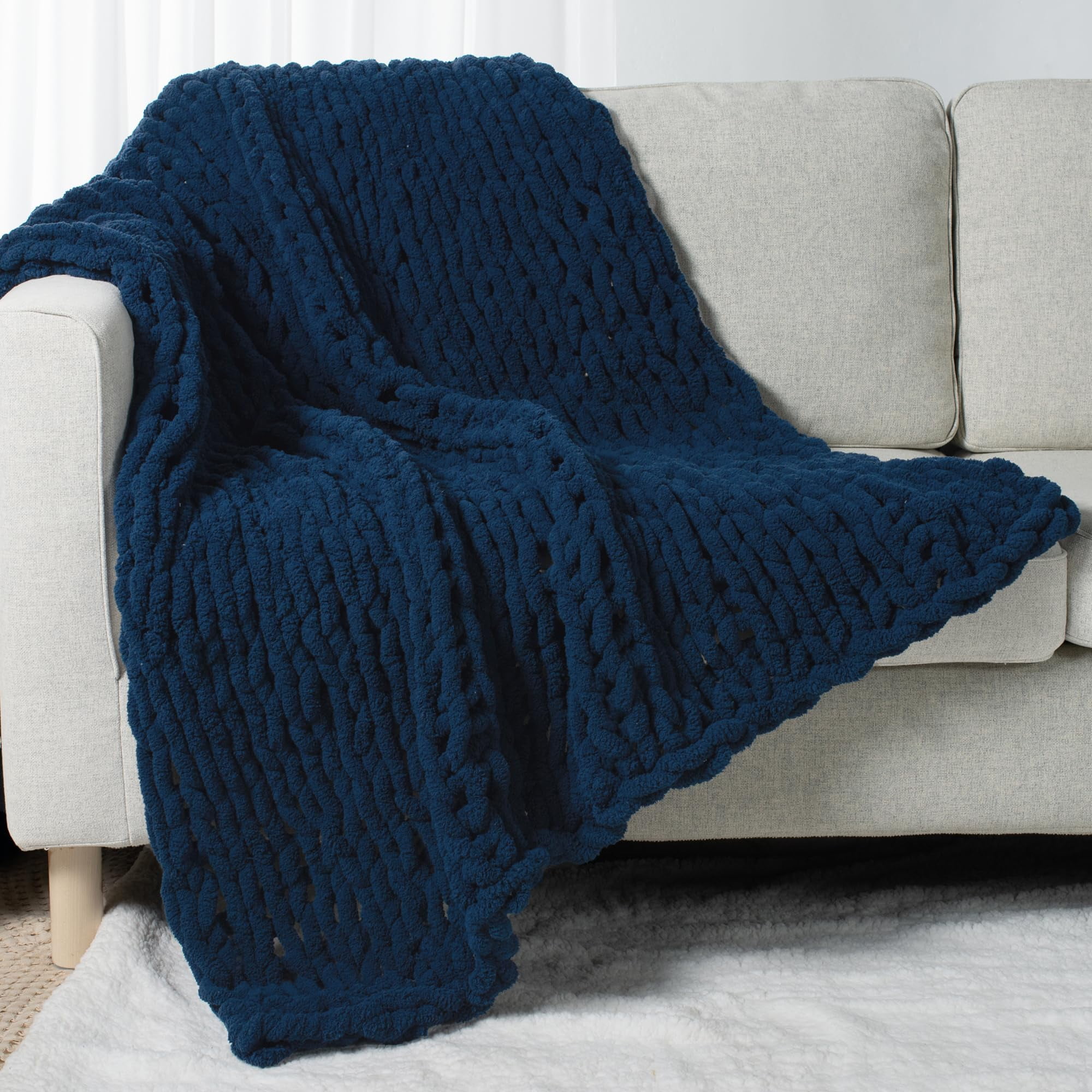 Carriediosa Chunky Knit Throw Blanket 60" X 80" Twin, 100% Hand Made ...