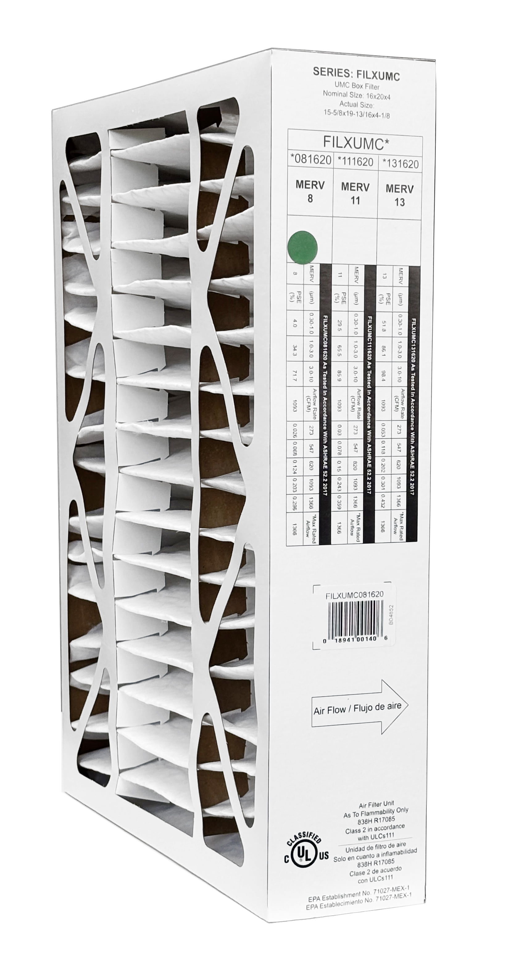 Carrier & Bryant FILXUMC081620 - 16" x 20" x 4" Pleated Air Filter ...