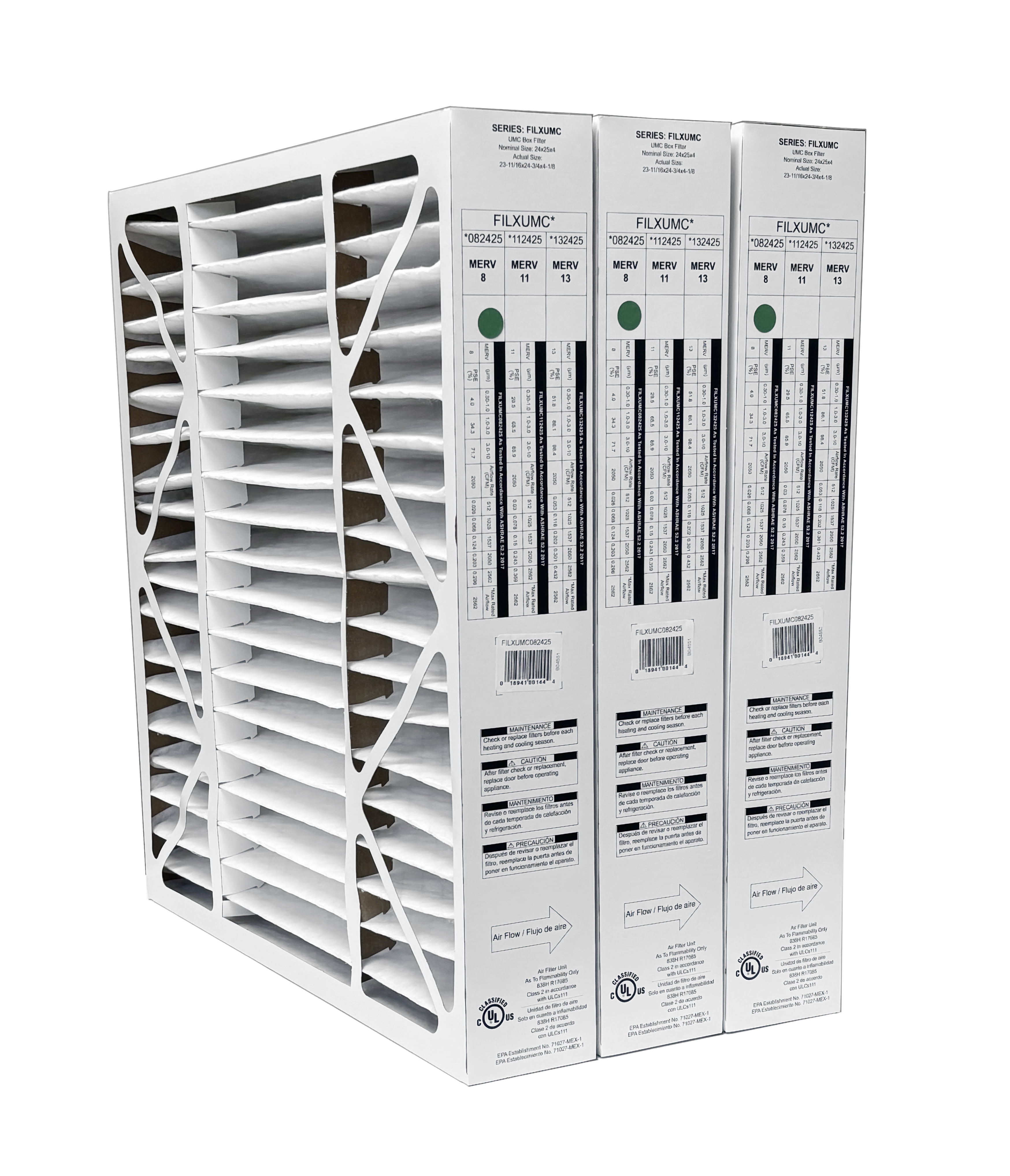 Carrier & Bryant FILXUMC082425 (3-Pack) - 24" x 25" x 4" Pleated Air ...