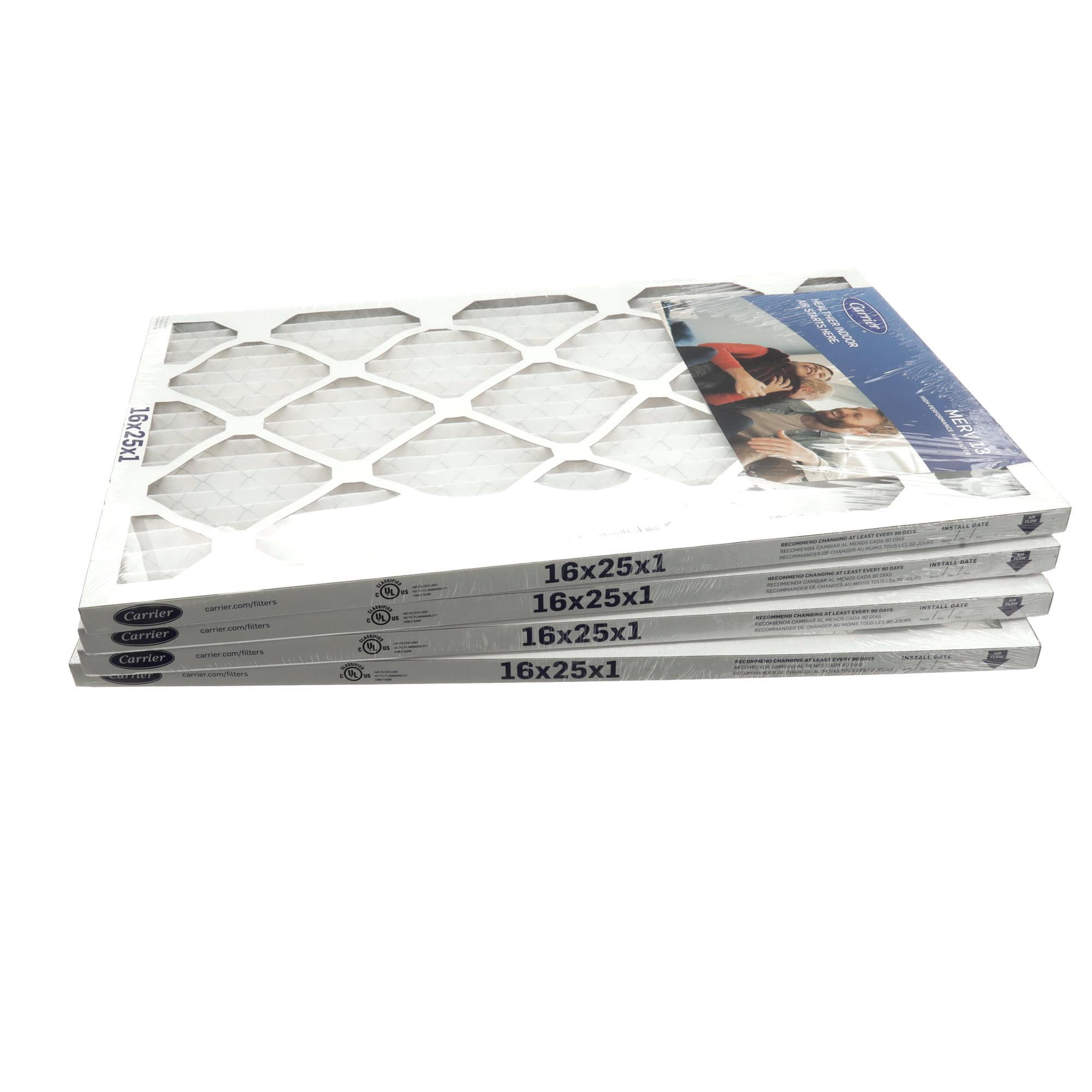 Carrier Merv 13 1" Air Filter, 16"X25"X1", 4 Pack 16X25X1-M13-C-P4 ...