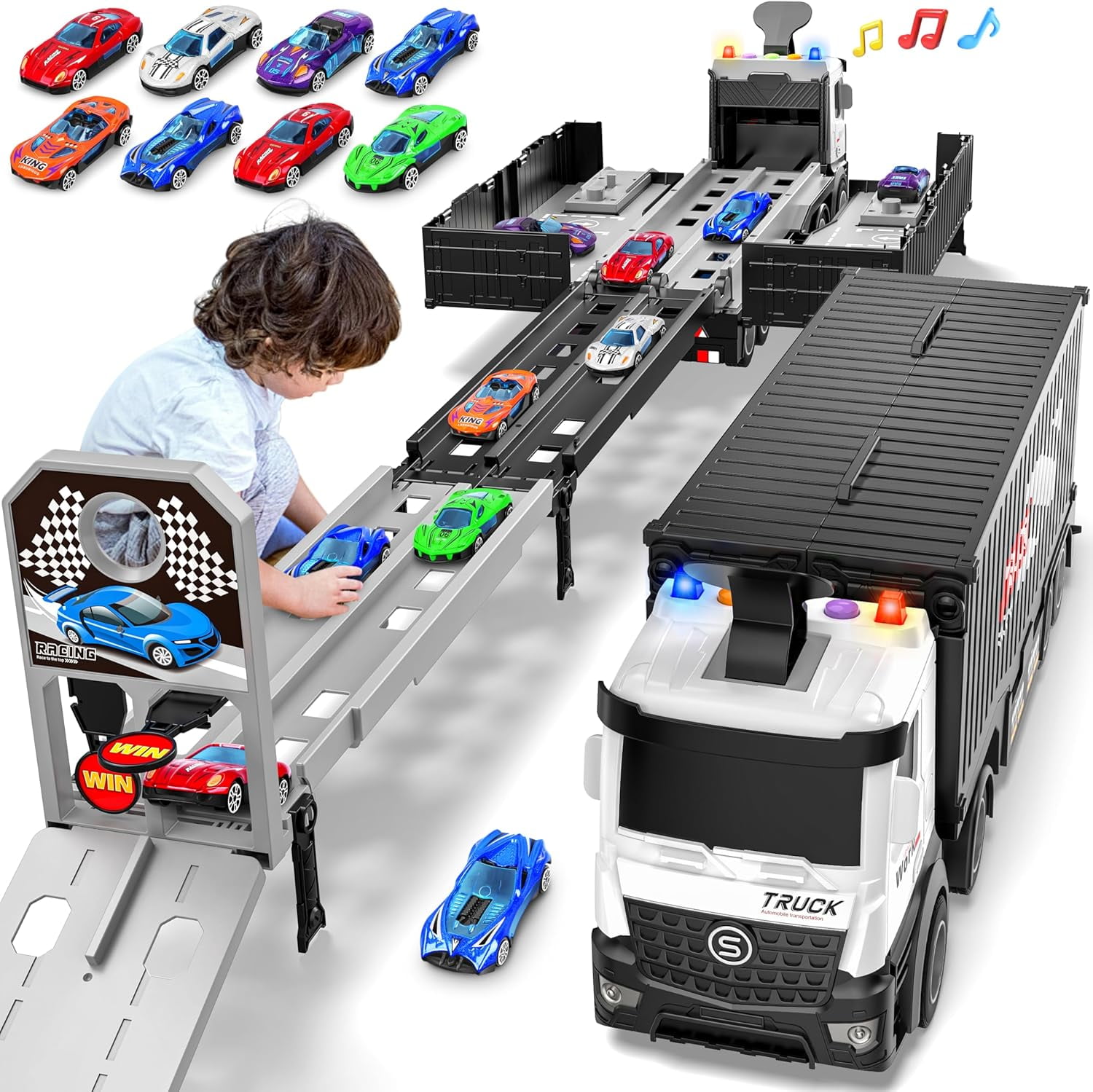 Carrier Truck Race Track Toddler Toys, Foldable 3 Layer Toddler Track ...