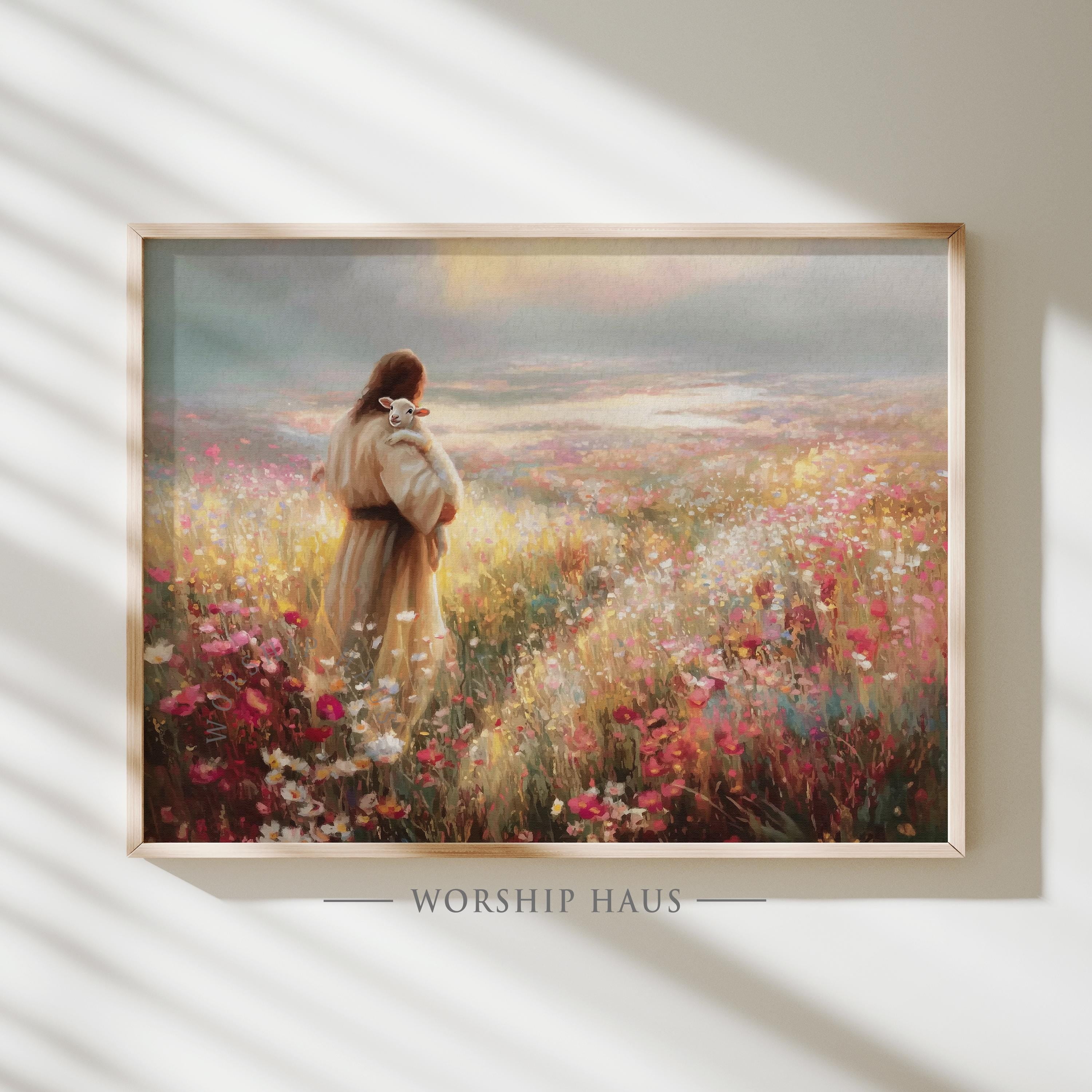 He Carries Me Christian Wall Art Jesus Holding Lamb In Flower Field ...
