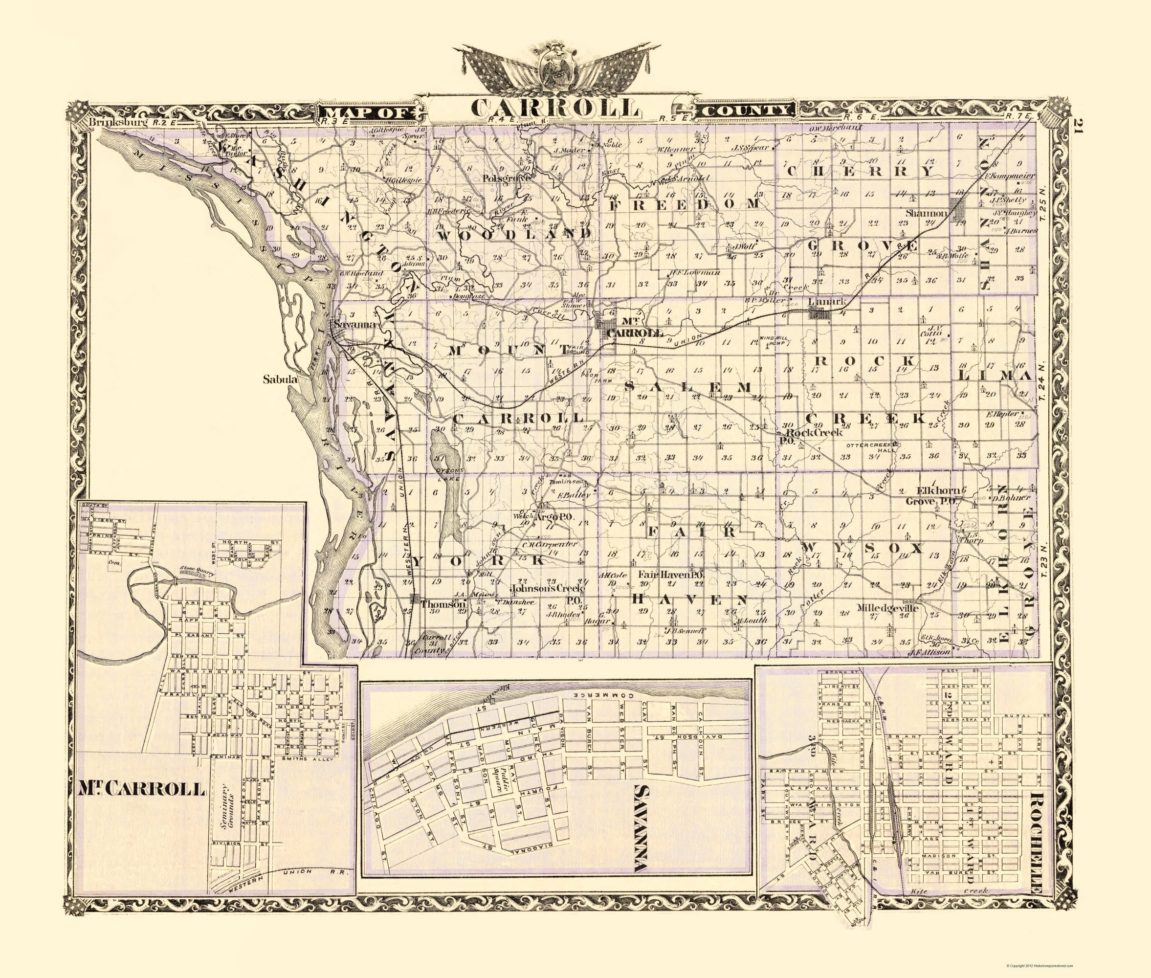 Historic County Map - Carroll County Illinois - Warner 1870 - 23 x 27. ...