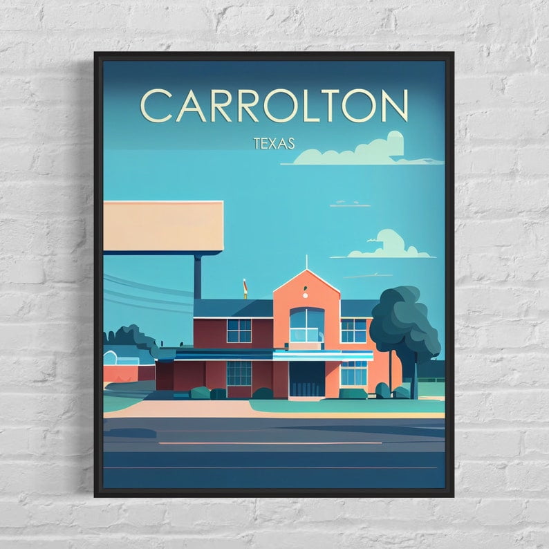 Carrollton TX Retro Poster – Vintage Minimal Wall Art Illustration ...