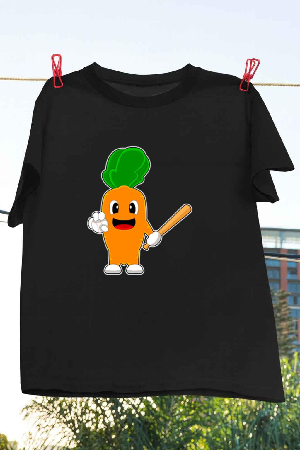 Carrot Baseball Funny Vegetable Cartoon With Bat T-Shirt up to 5XL ...