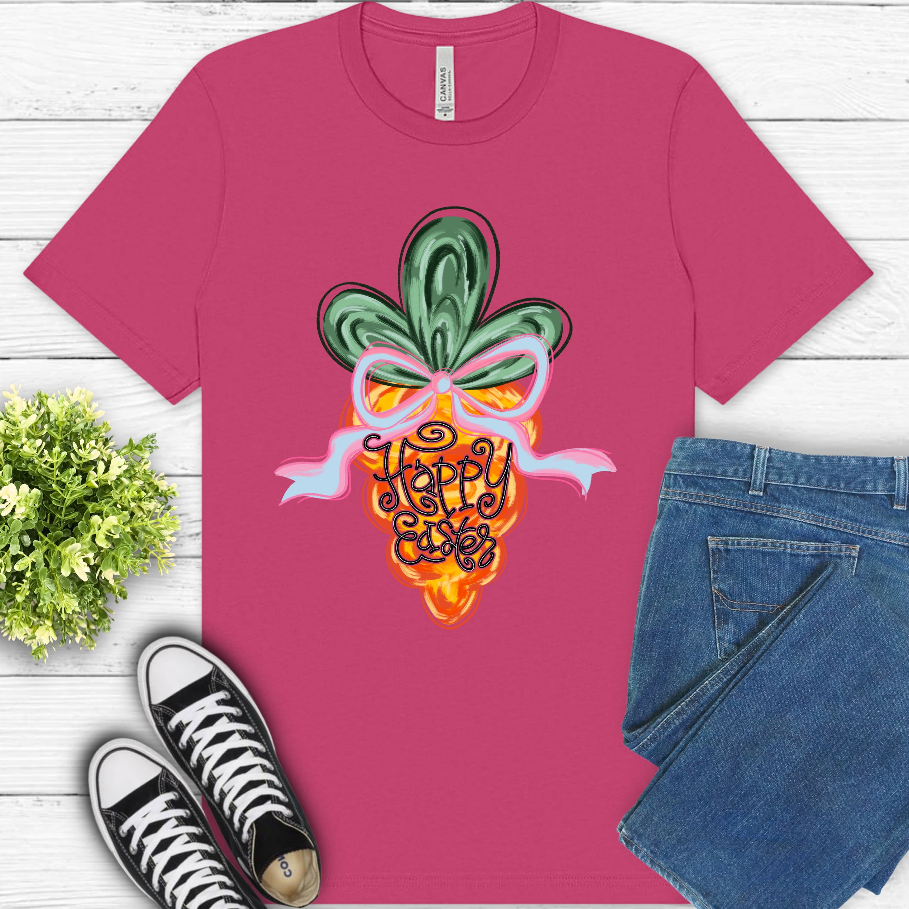 Carrot Bow Graphic T-Shirt for Women | Pastel Spring Vegetable Tee, Berry, 3XL - Walmart.com